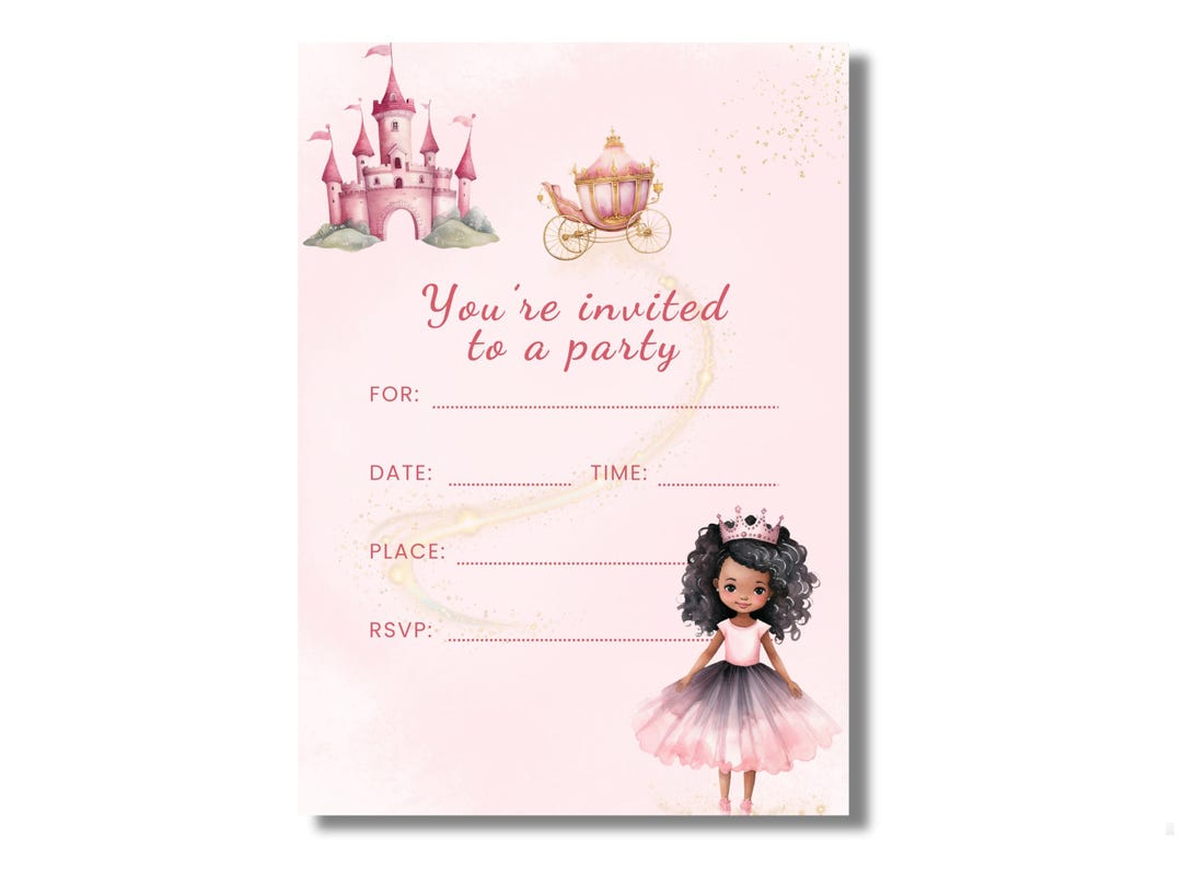 Printable Princess Fill in Birthday Invitation, Handwritten Pink ...