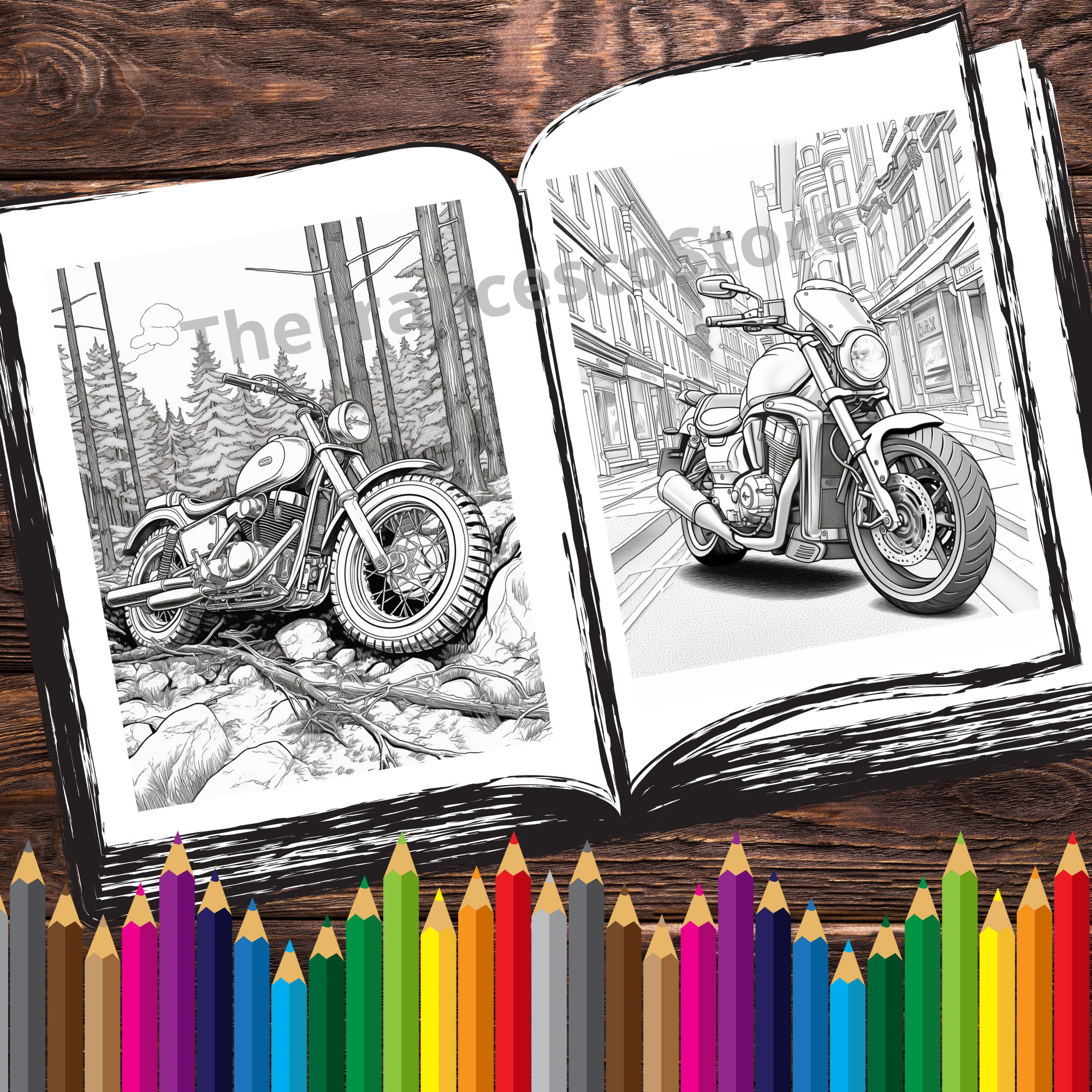 42 Motorcycle Coloring Book, Printable PDF, Motorbike, Grayscale ...