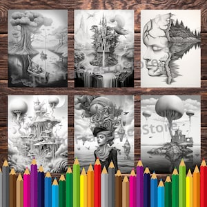 46 Surrealism Coloring Pages + 13 Colored Images + Cover Bonus ...