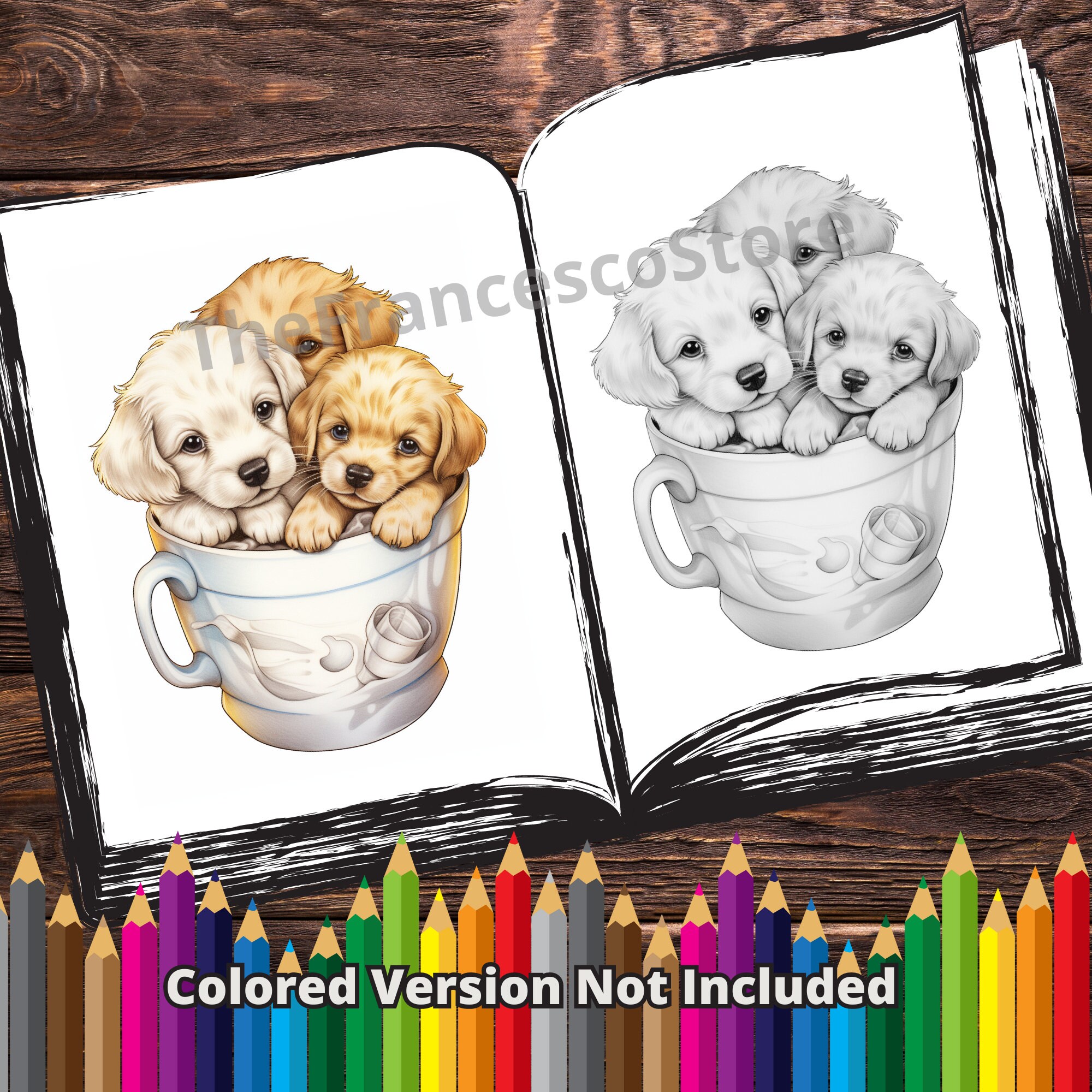 30 Pups in Cups Coloring Page, Adults, Kids, Printable PDF, Instant ...