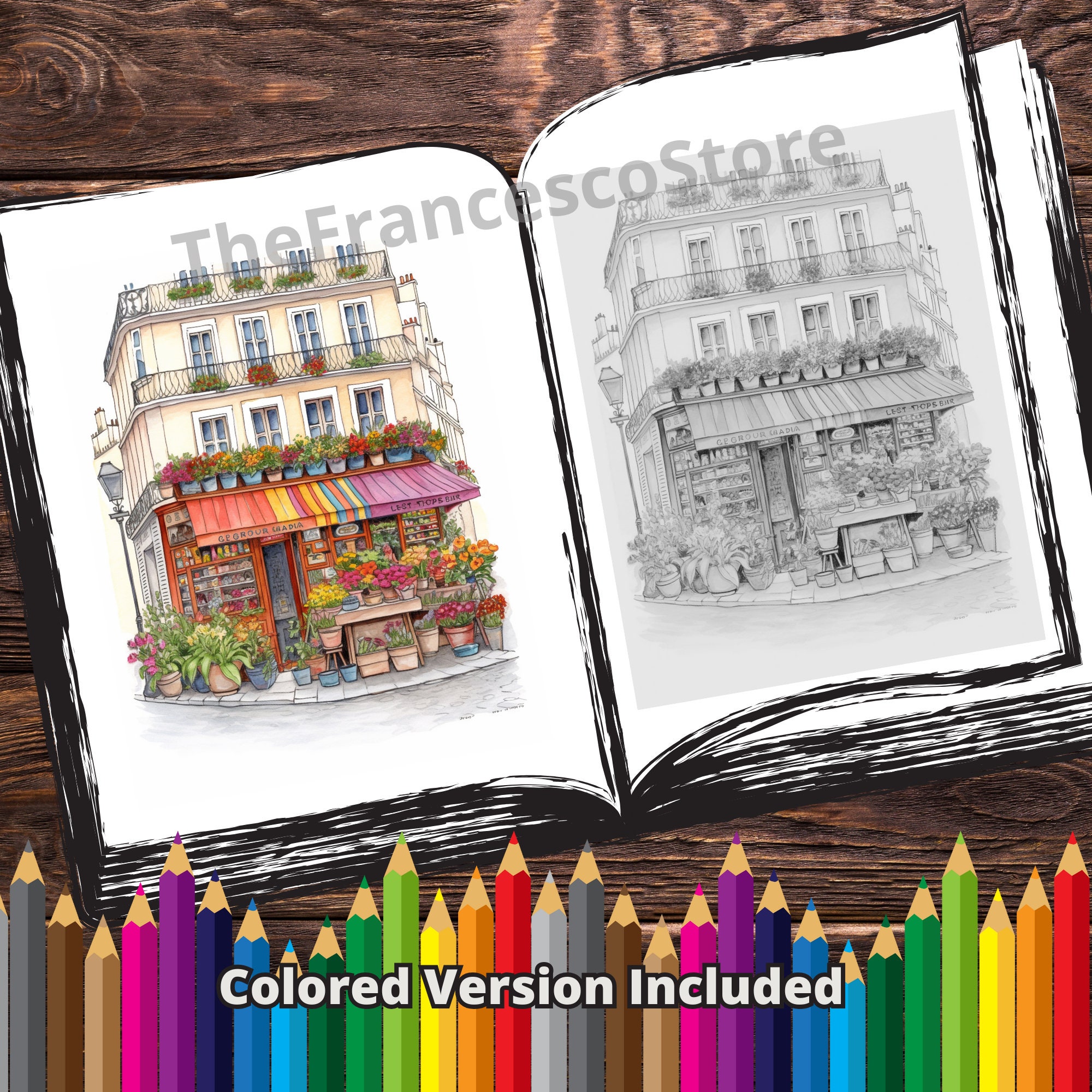 45 Flower Shops Coloring Pages 8 Colored Images Cover - Etsy
