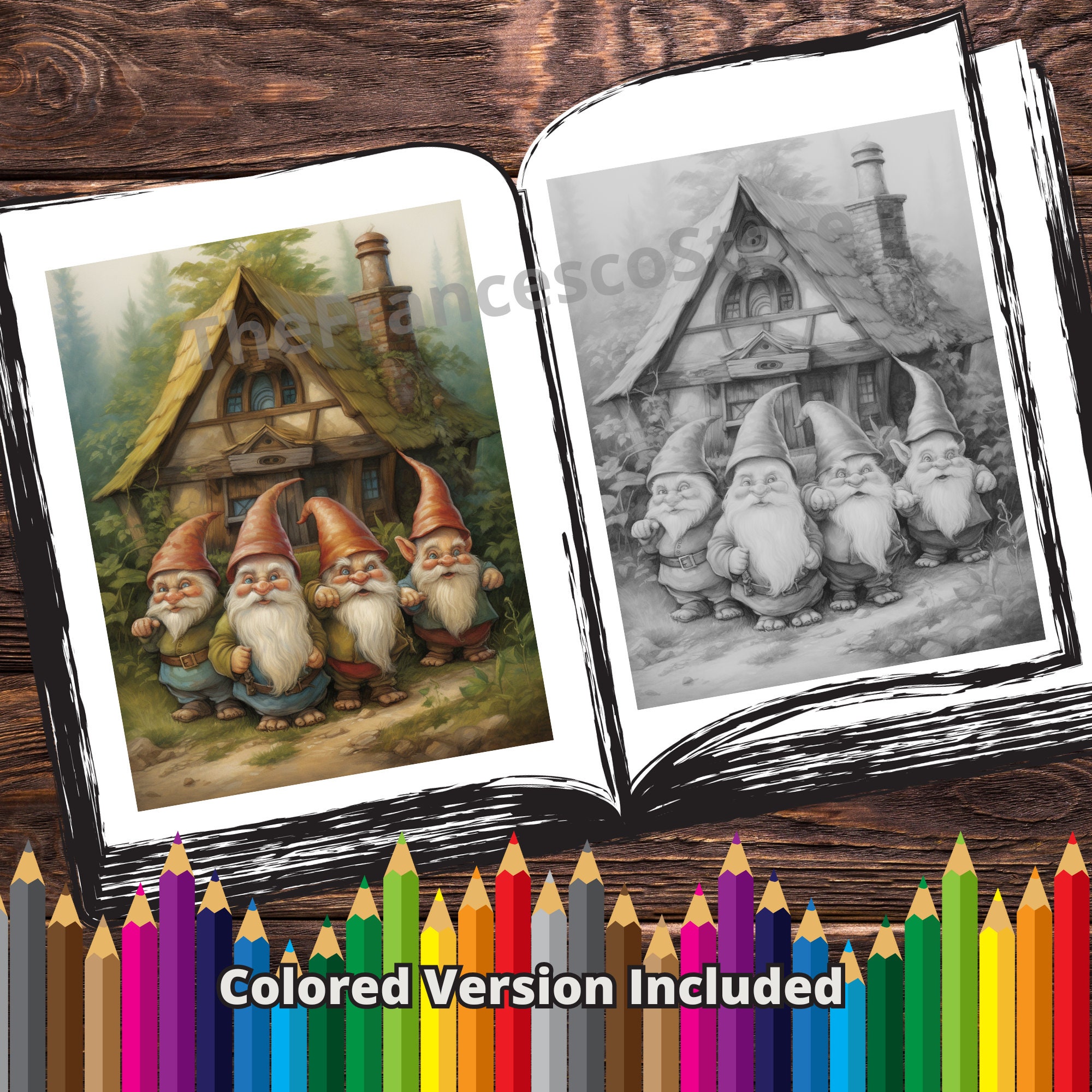 Life as Gnomes , 58 Coloring Pages 8 Colored Images Cover Bonus ...