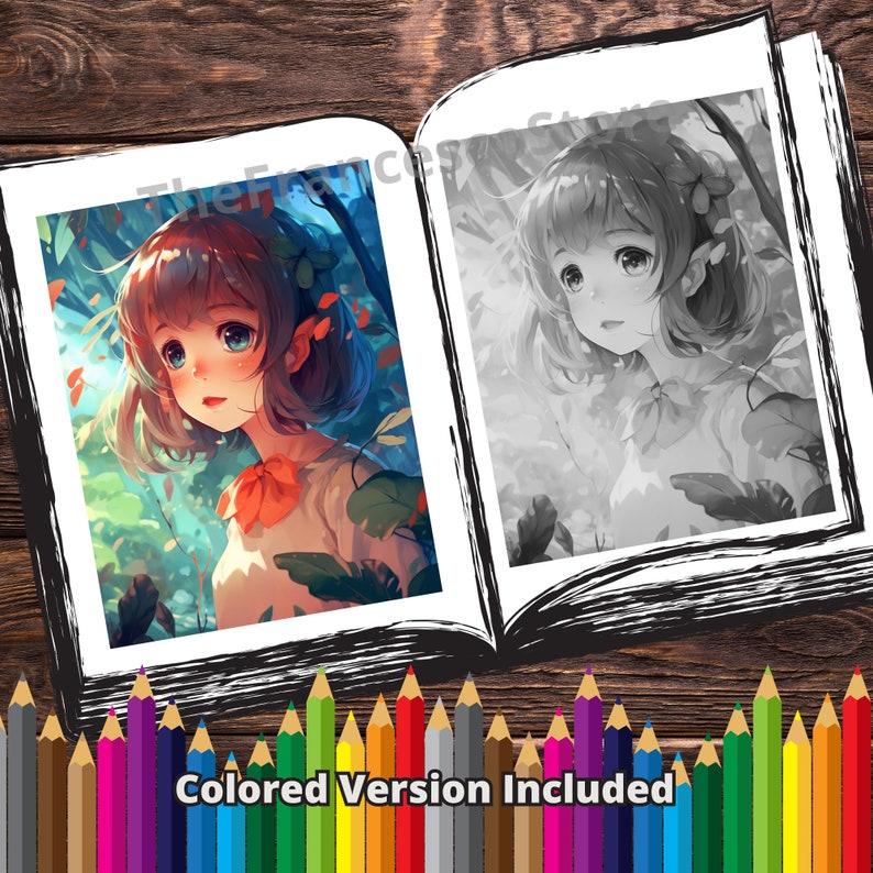 55 Anime Coloring Pages + 7 Colored Images + Cover Bonus, Printable PDF ...