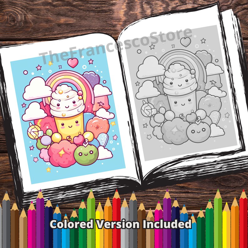 76 Kawaii Coloring Pages 24 Colored Images Cover Bonus, Printable PDF ...