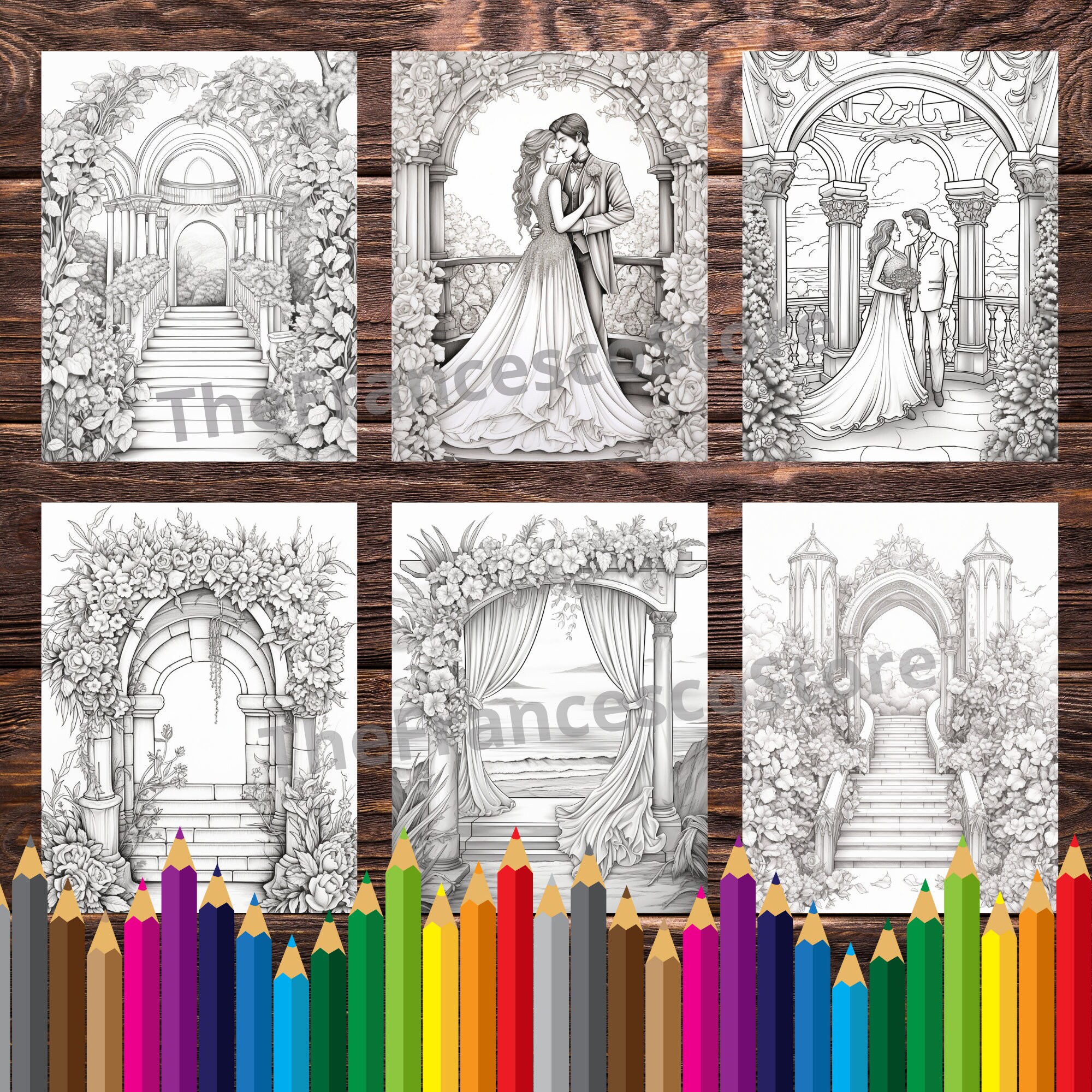 37 Wedding Arch Coloring Pages 6 Colored Images Cover - Etsy