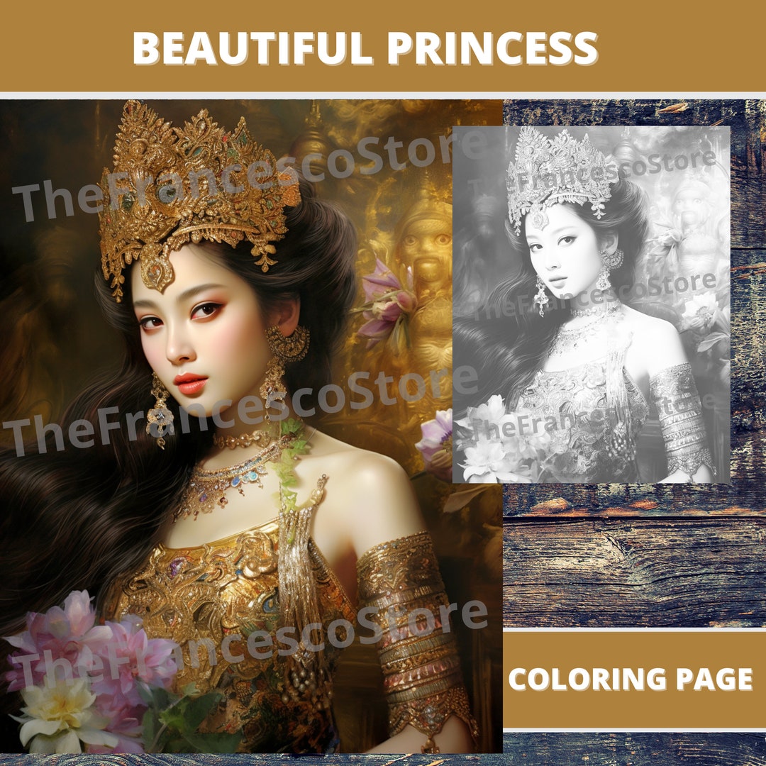 Beautiful Princess Coloring Page, Colored Page Included, Printable PDF ...