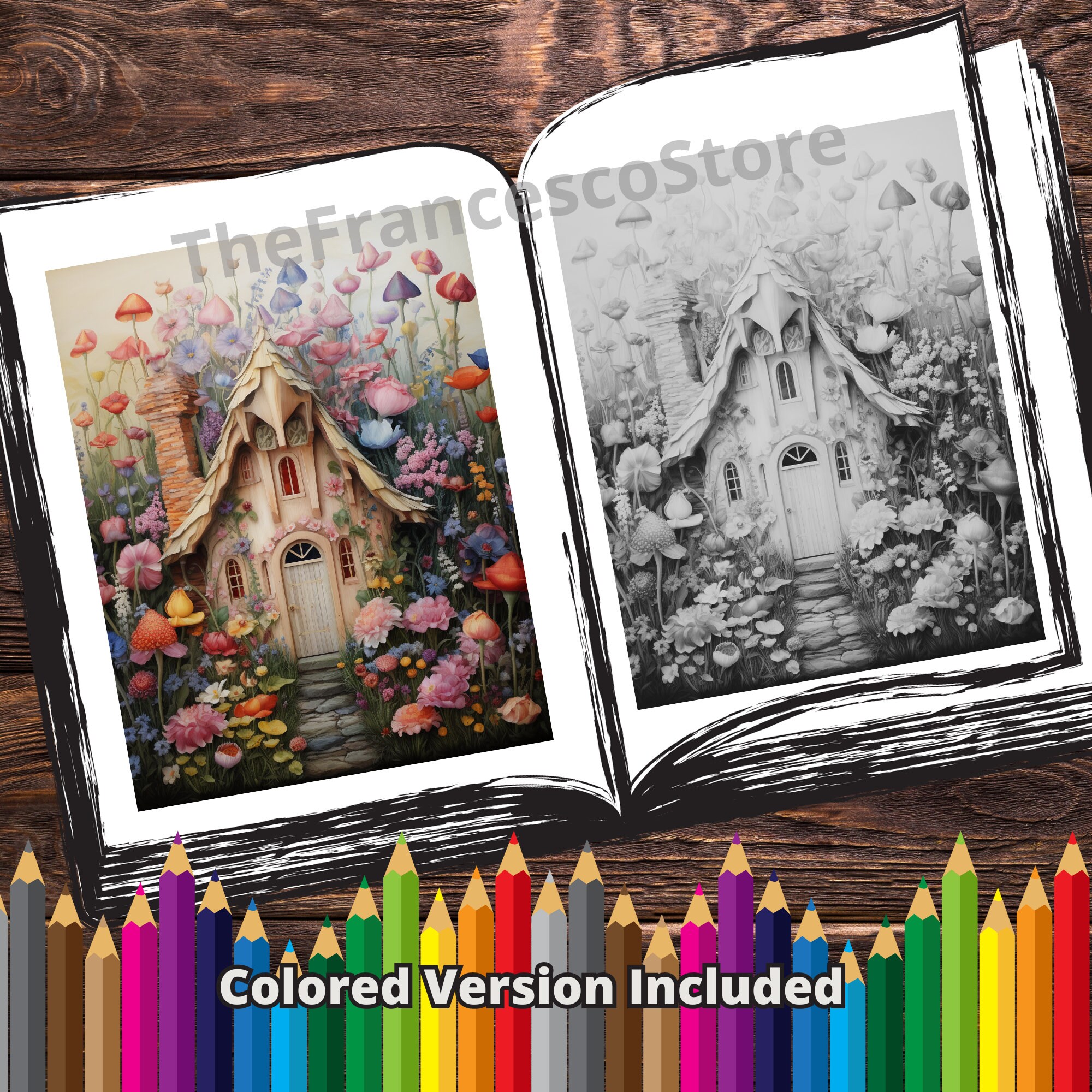 51 Flowering Fairy House Coloring Book 11 Colored Images Cover Bonus ...