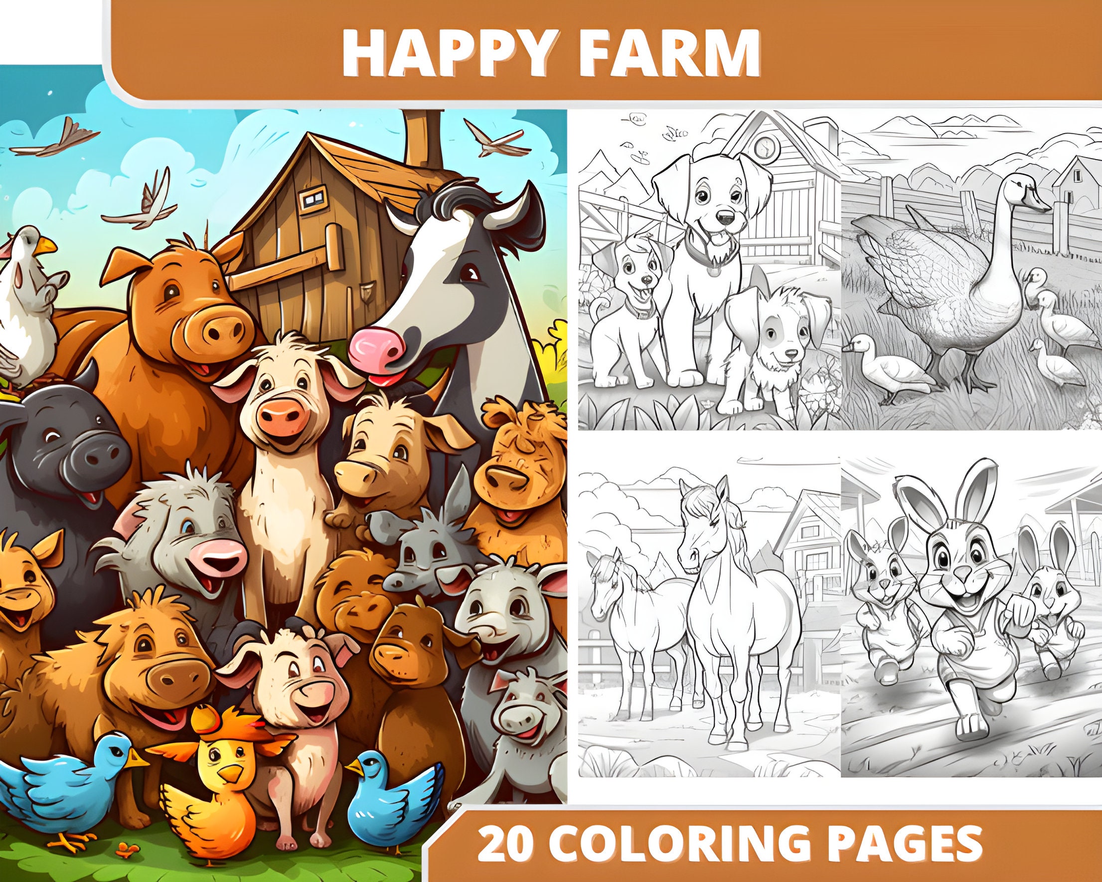 Coloring Books , Happy Farm Coloring Book, Digital Coloring Book, PDF ...