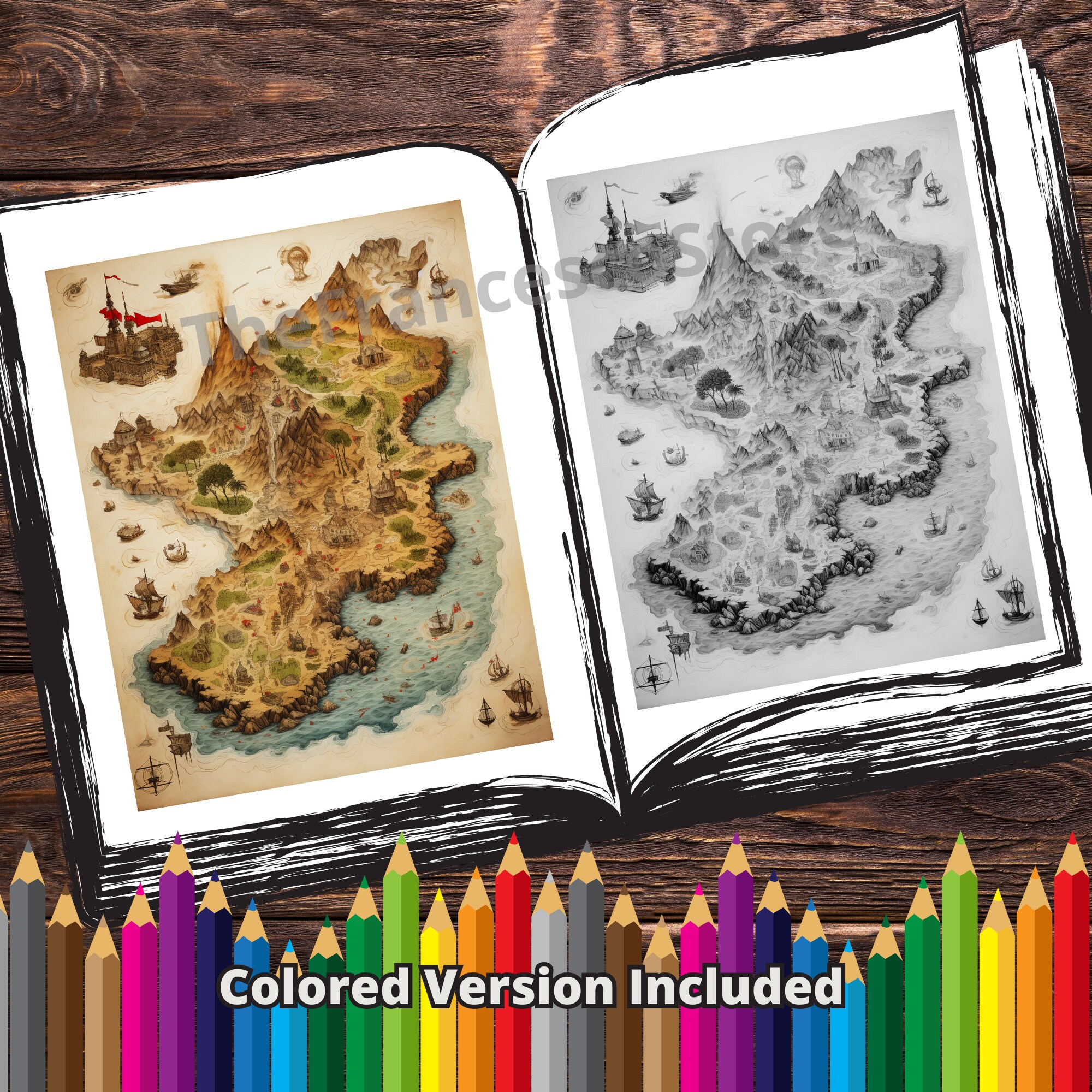 44 Treasure Maps Coloring Pages 44 Colored Images Cover - Etsy