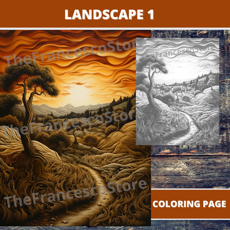 Landscape 1 Coloring Page, Colored Page Included, Printable PDF ...