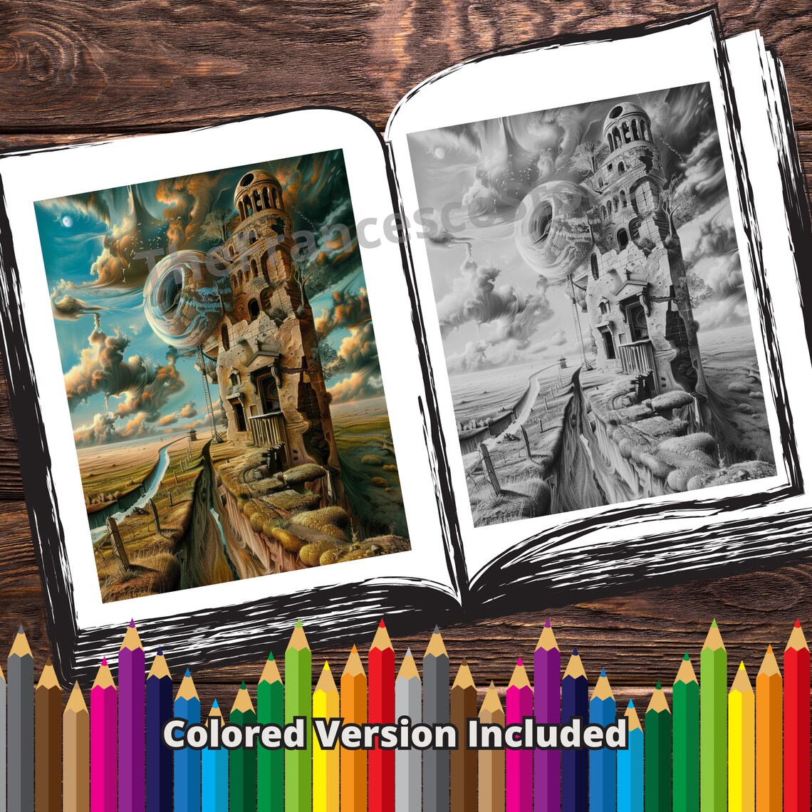 Surrealism Coloring Book: 40 Grayscale Pages + Bonus Images (printable ...