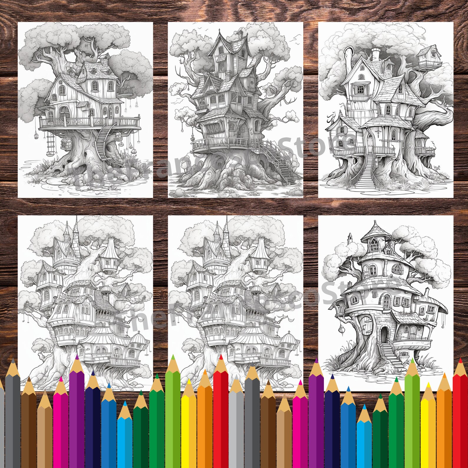 44 Tree House Coloring Book, Printable PDF Instant Download, Digital ...