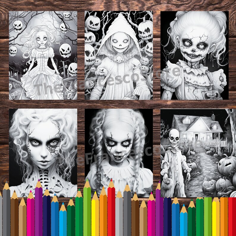 62 Creepy Halloween Coloring Pages 18 Colored Images Cover - Etsy