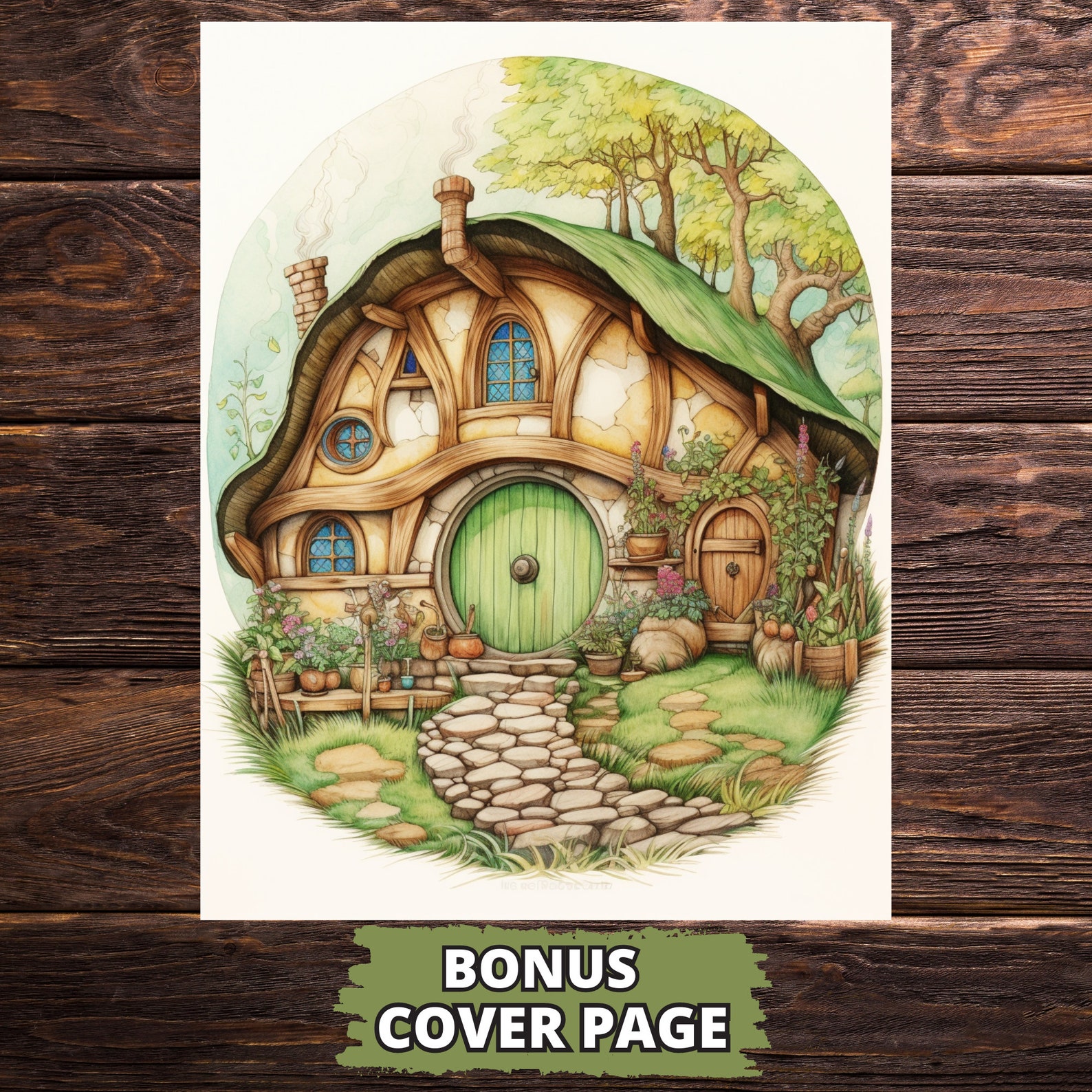50 Hobbit House Coloring Book, Printable PDF, Hobbit Home Grayscale ...