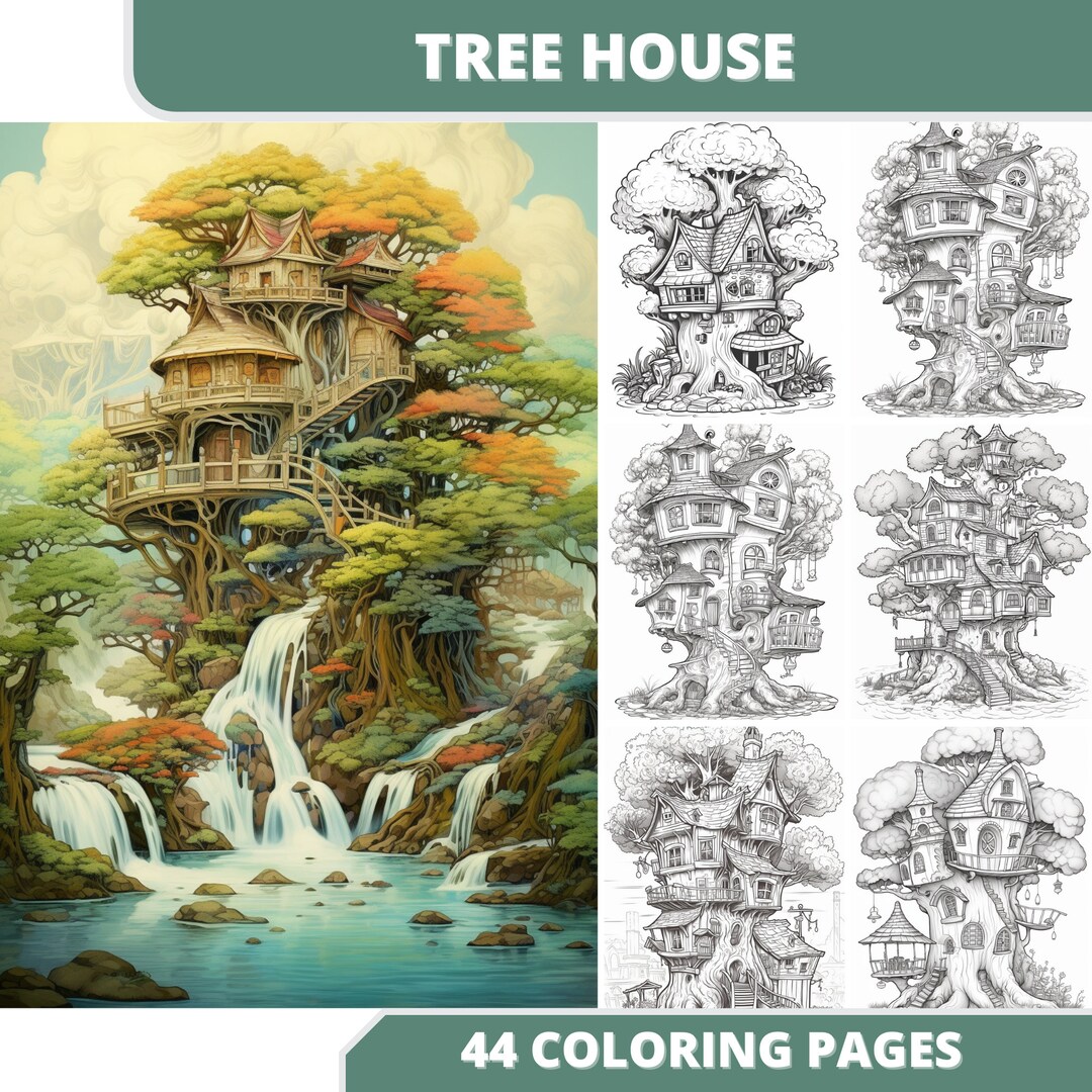 44 Tree House Coloring Book, Printable PDF Instant Download, Digital ...