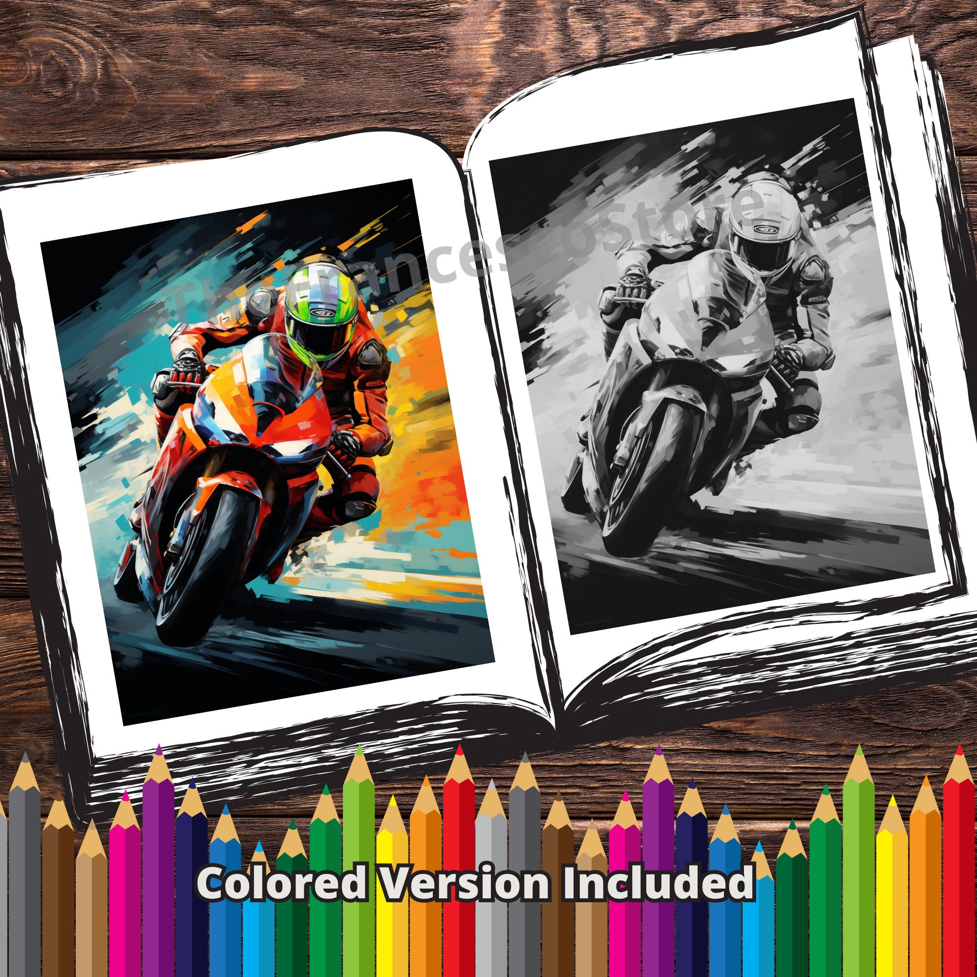 42 Motorcycle Coloring Book, Printable PDF, Motorbike, Grayscale ...