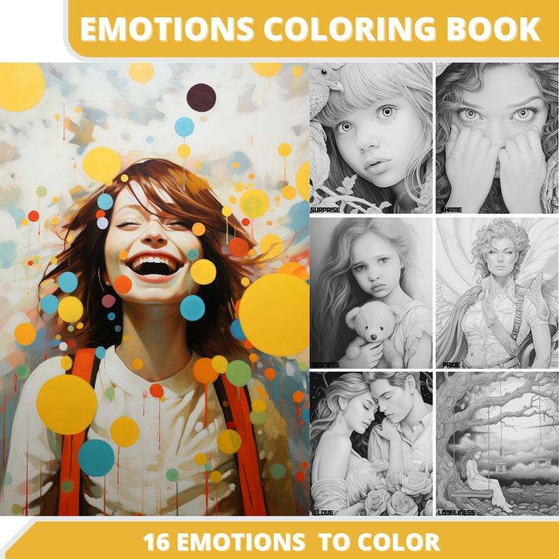 Emotions Coloring Pages + 2 Colored Images + Cover Bonus, Printable PDF ...