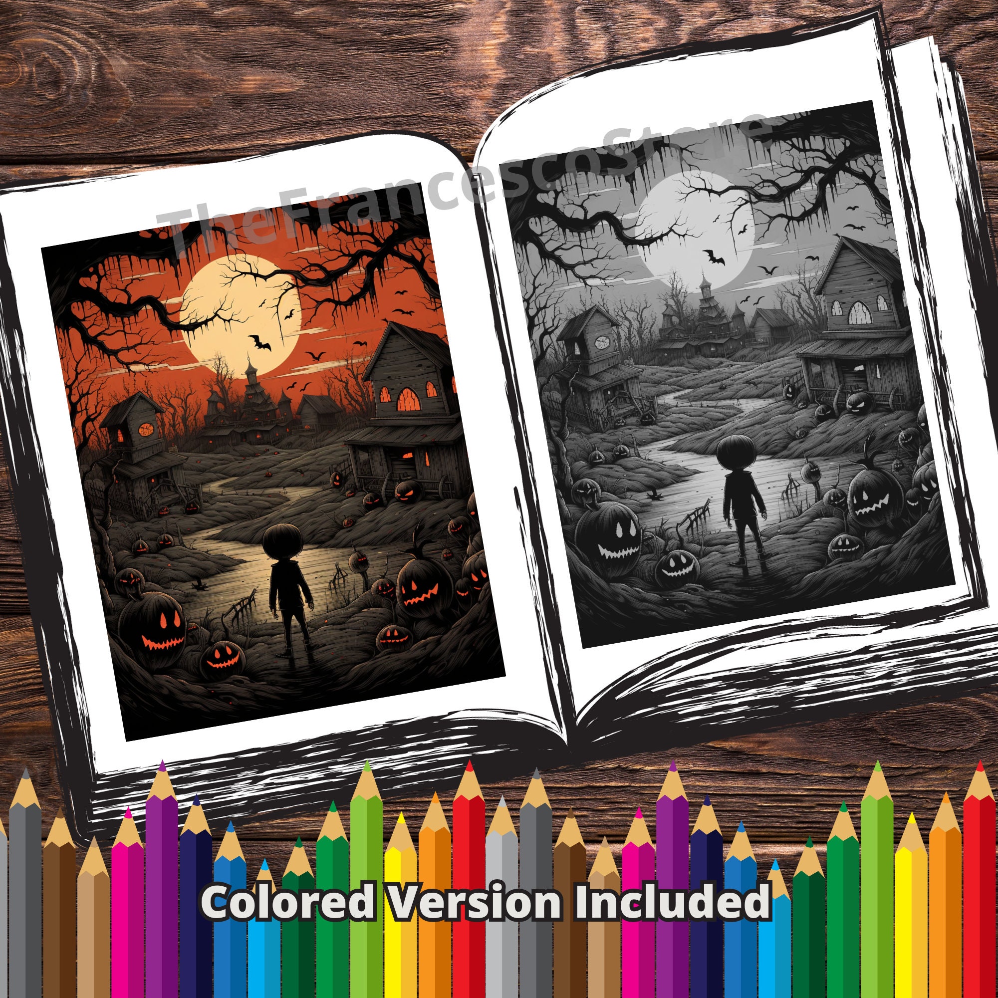 62 Creepy Halloween Coloring Pages 18 Colored Images Cover - Etsy