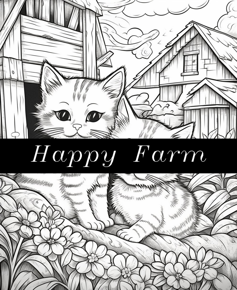 Coloring Books , Happy Farm Coloring Book, Digital Coloring Book, PDF ...