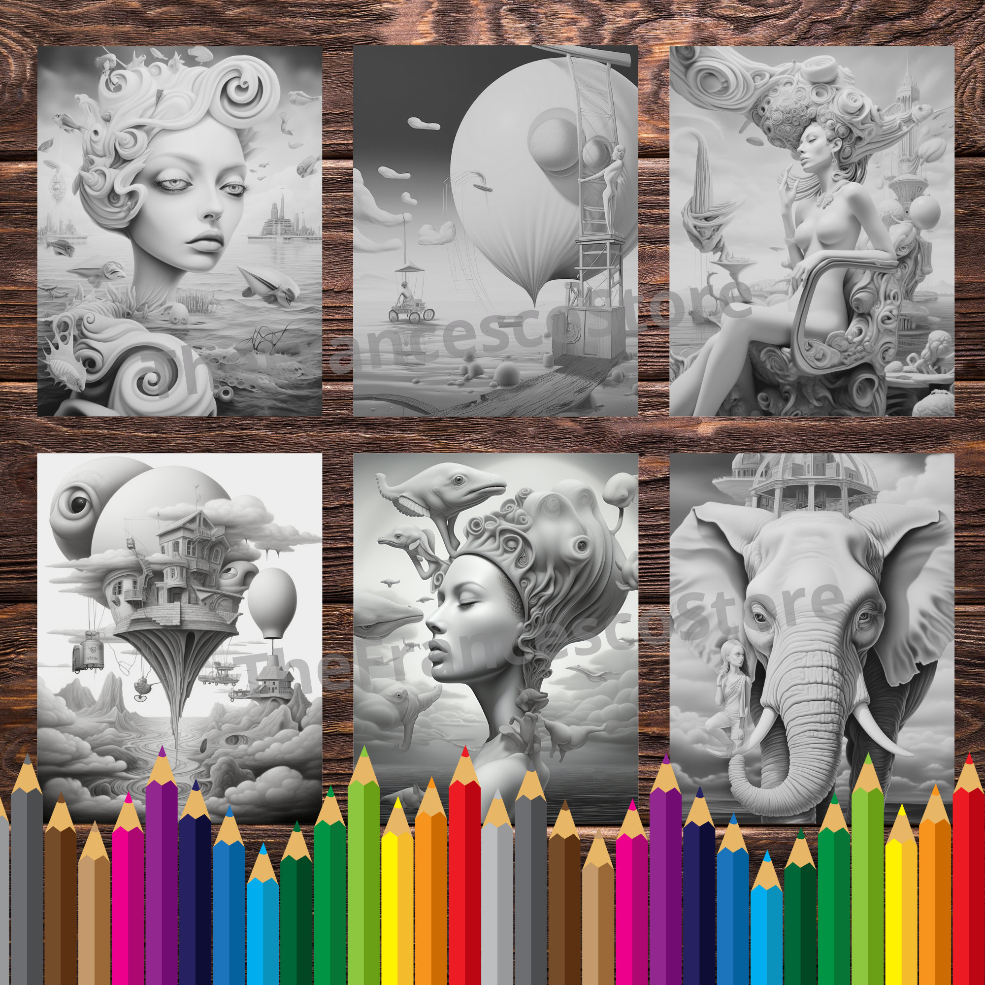 70 Surrealism 3 Coloring Pages 13 Colored Images Cover Bonus, Printable ...
