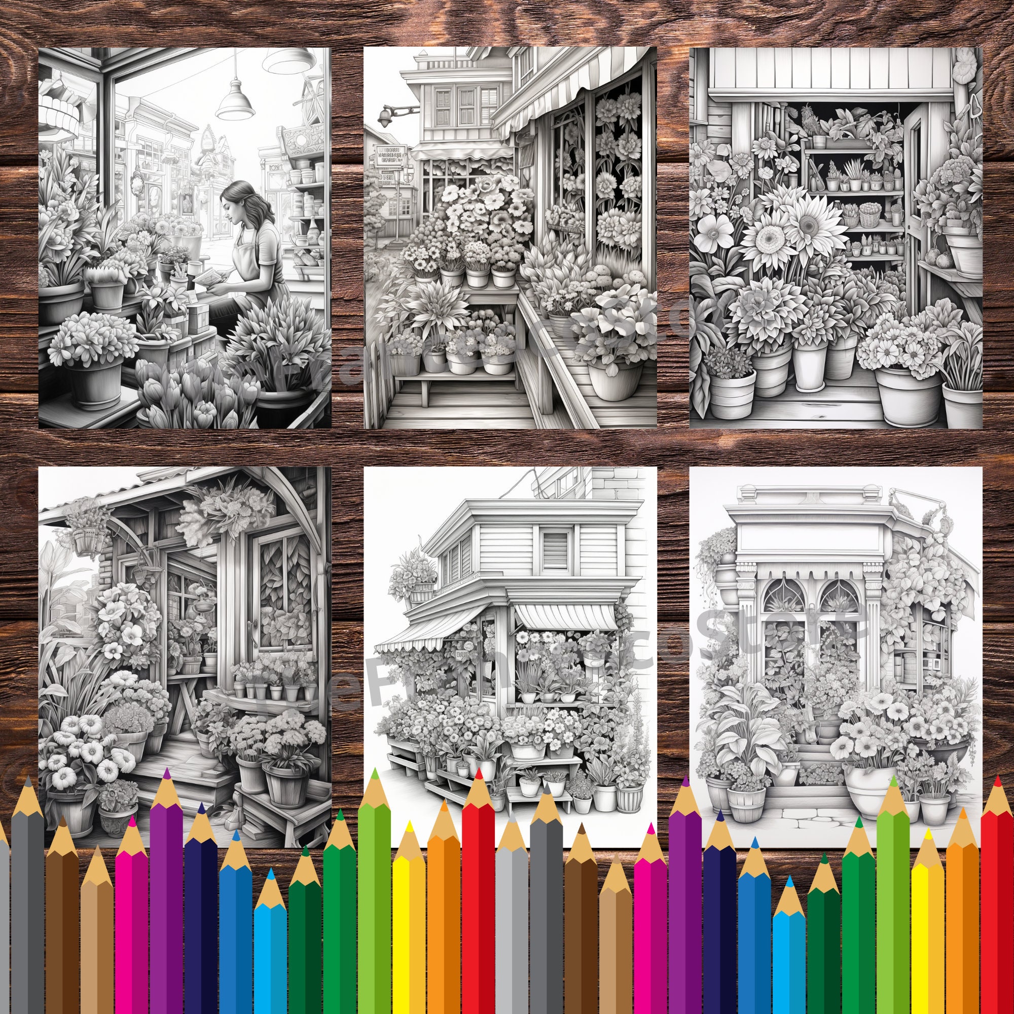 45 Flower Shops Coloring Pages 8 Colored Images Cover - Etsy