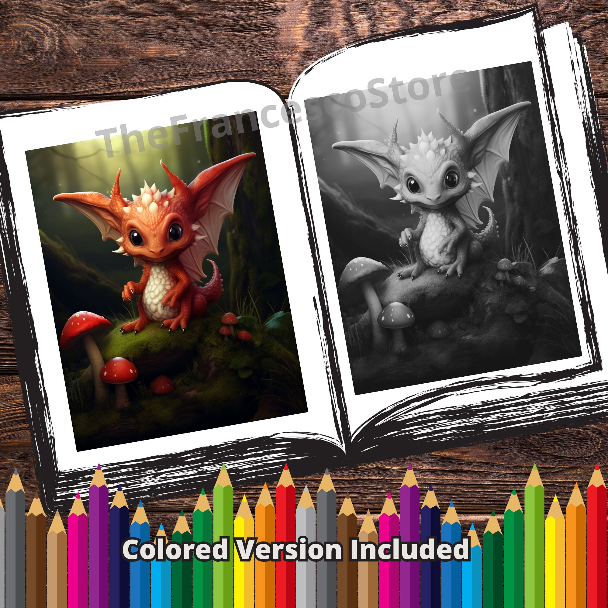 52 Baby Woodland Dragon Coloring Pages 12 Colored Images - Etsy