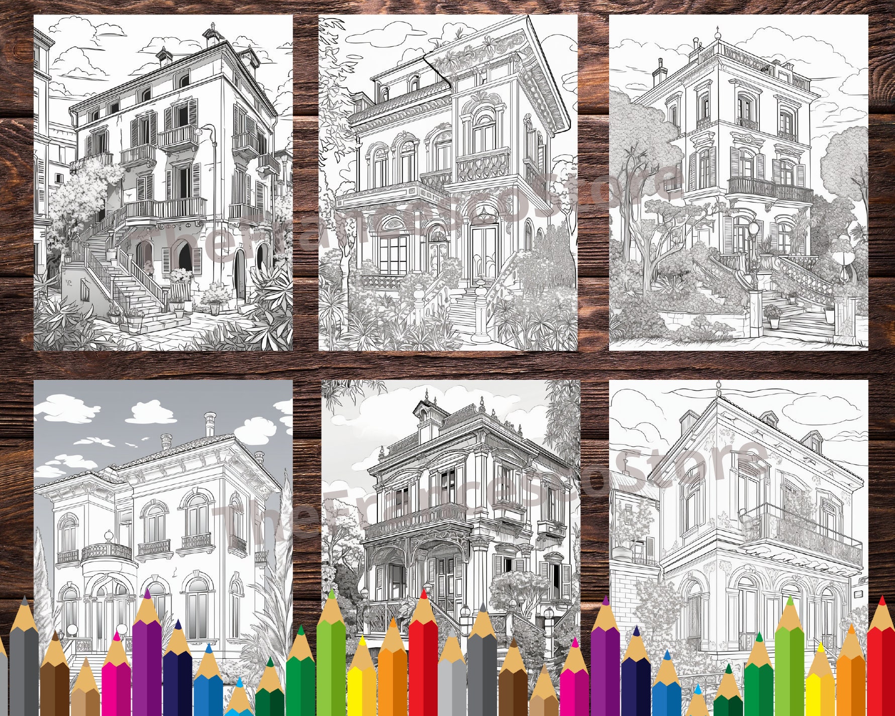 Italian House Coloring Book Roman Villa Coloring Pages - Etsy