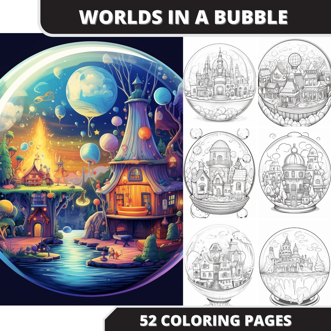 Worlds in a Bubble, 52 Coloring Pages, Coloring Book, Digital Coloring ...