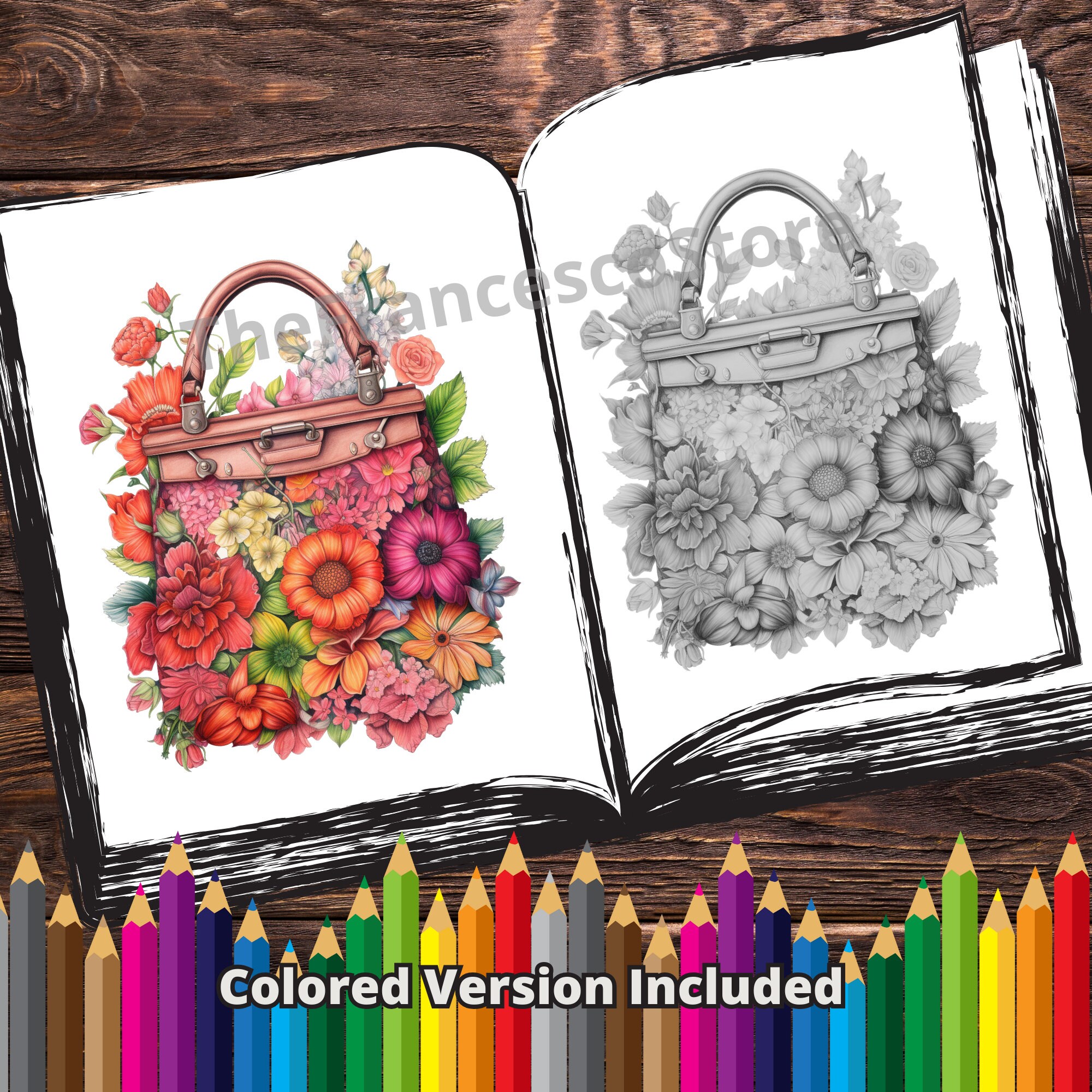 Flowered Handbags Coloring Pages: 60 Printable Designs (digital ...