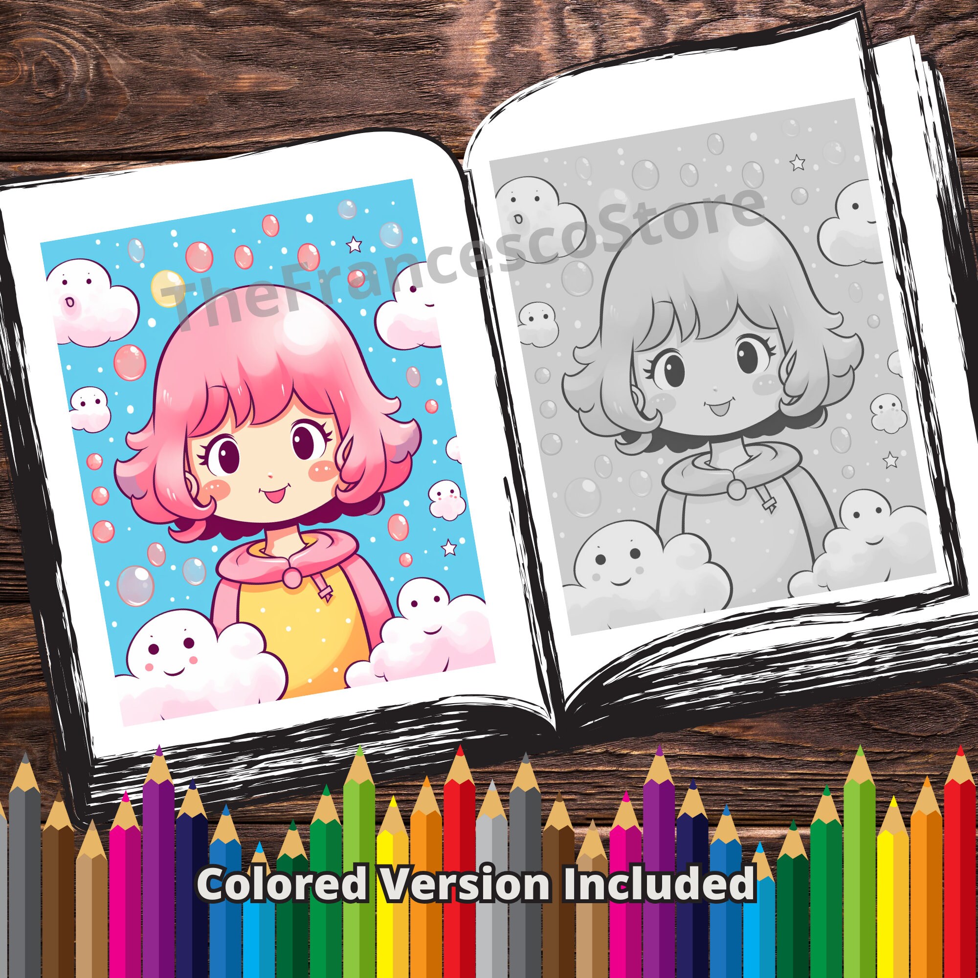 76 Kawaii Coloring Pages 24 Colored Images Cover Bonus, Printable PDF ...