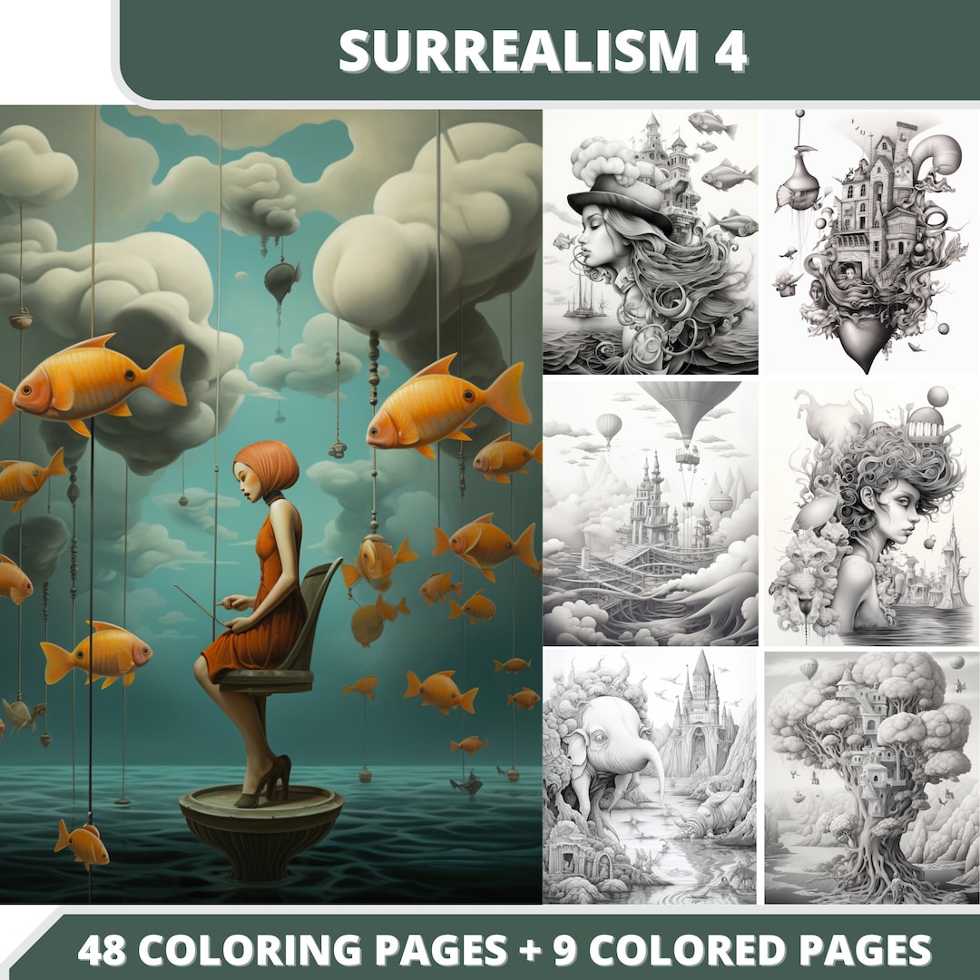 48 Surrealism (4) Coloring Pages + 9 Colored Images + Cover Bonus ...