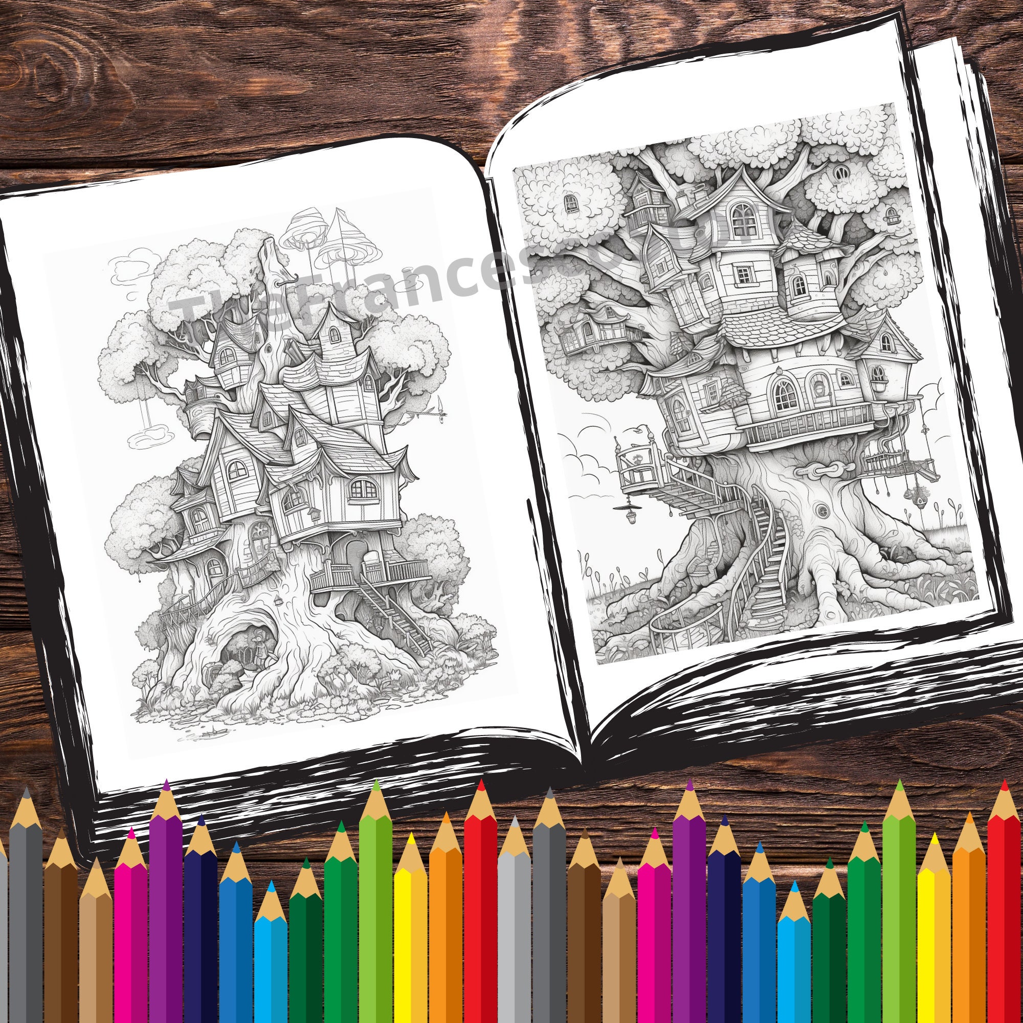 44 Tree House Coloring Book, Printable PDF Instant Download, Digital ...