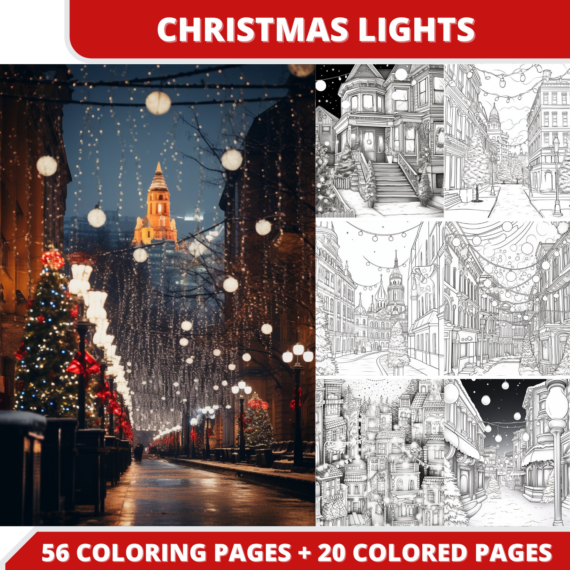 56 Christmas Lights Coloring Pages 20 Colored Images Cover Bonus ...