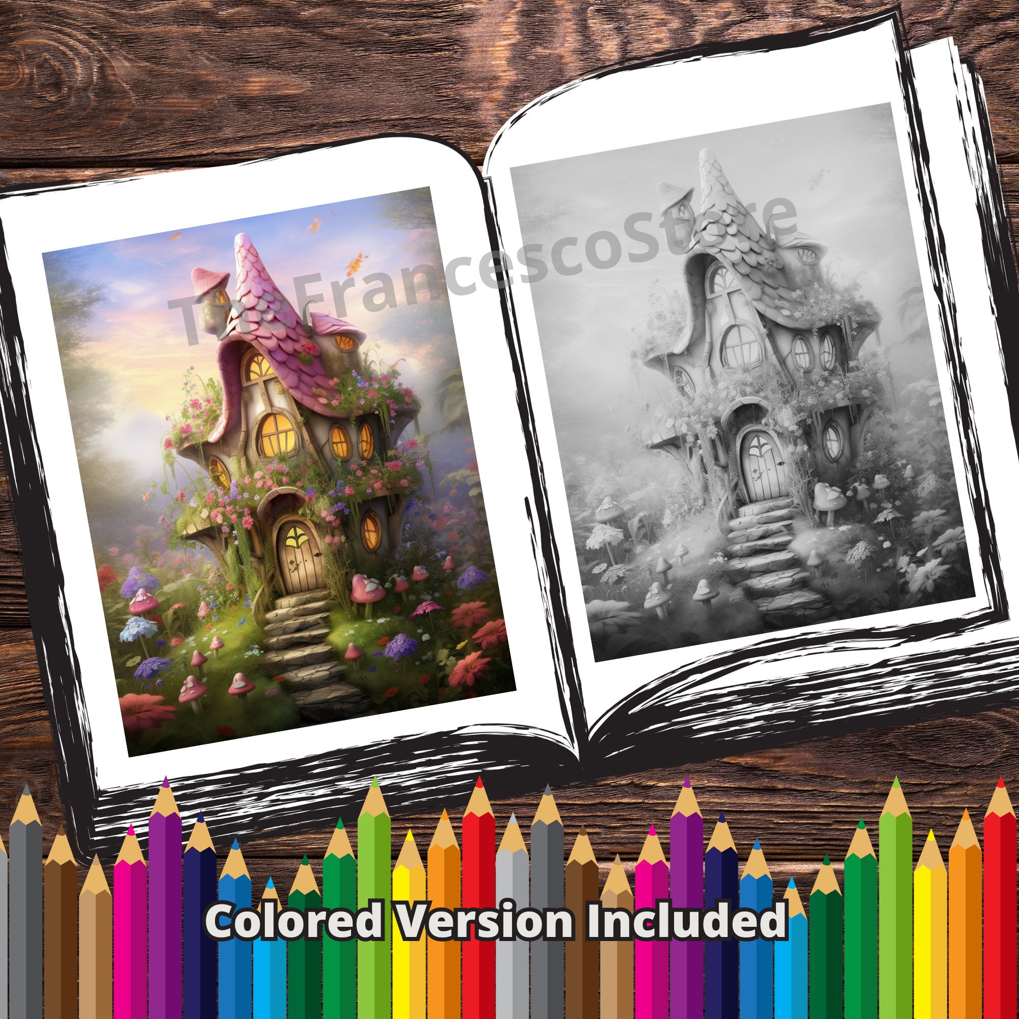 51 Flowering Fairy House Coloring Book 11 Colored Images Cover Bonus ...
