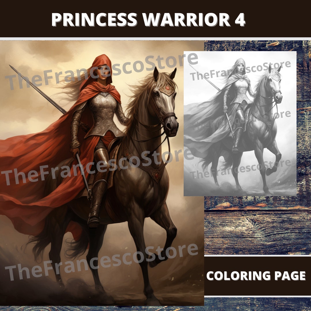 Princess Warrior Coloring Page: Grayscale Art (printable PDF) - Etsy
