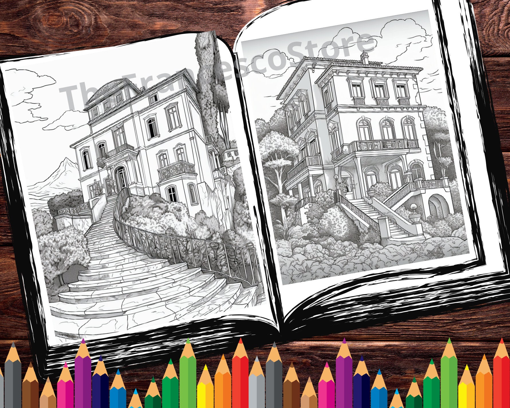 Italian House Coloring Book Roman Villa Coloring Pages - Etsy