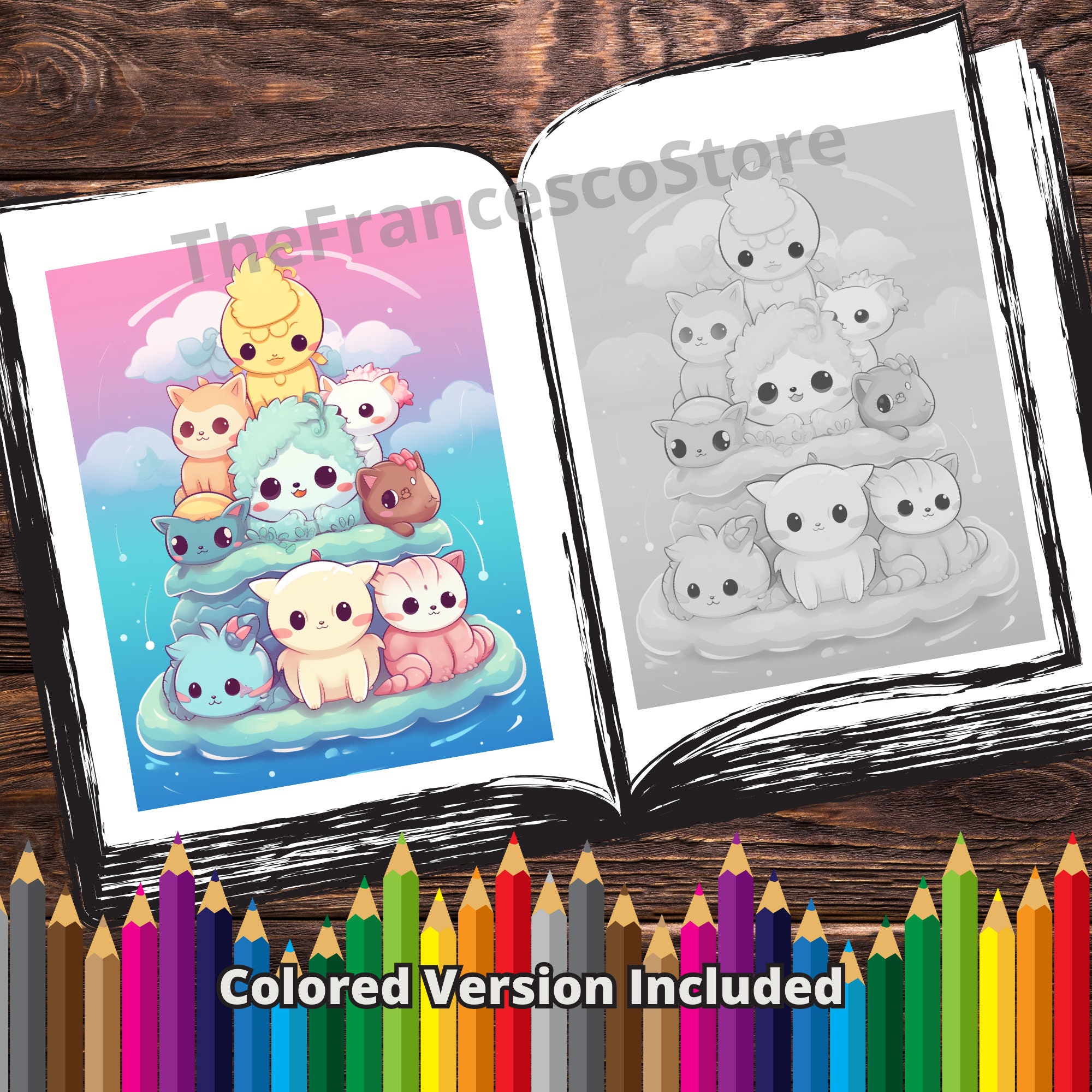 76 Kawaii Coloring Pages 24 Colored Images Cover Bonus, Printable PDF ...
