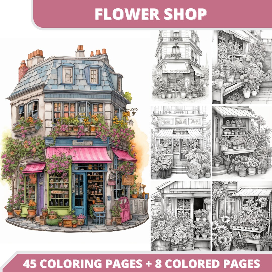45 Flower Shops Coloring Pages + 8 Colored Images + Cover Bonus ...
