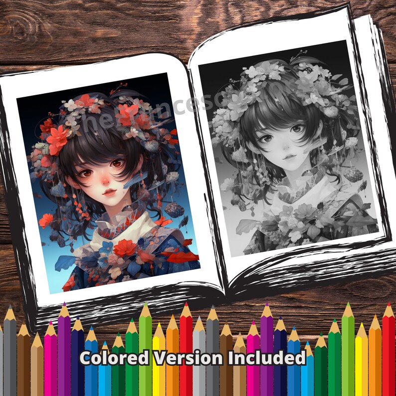 55 Anime Coloring Pages + 7 Colored Images + Cover Bonus, Printable PDF ...