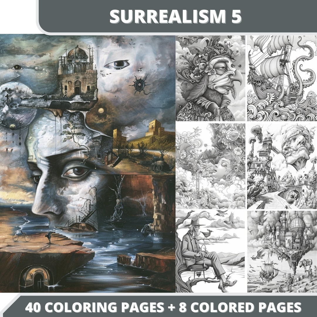40 Surrealism (5) Coloring Pages + 8 Colored Images + Cover Bonus ...
