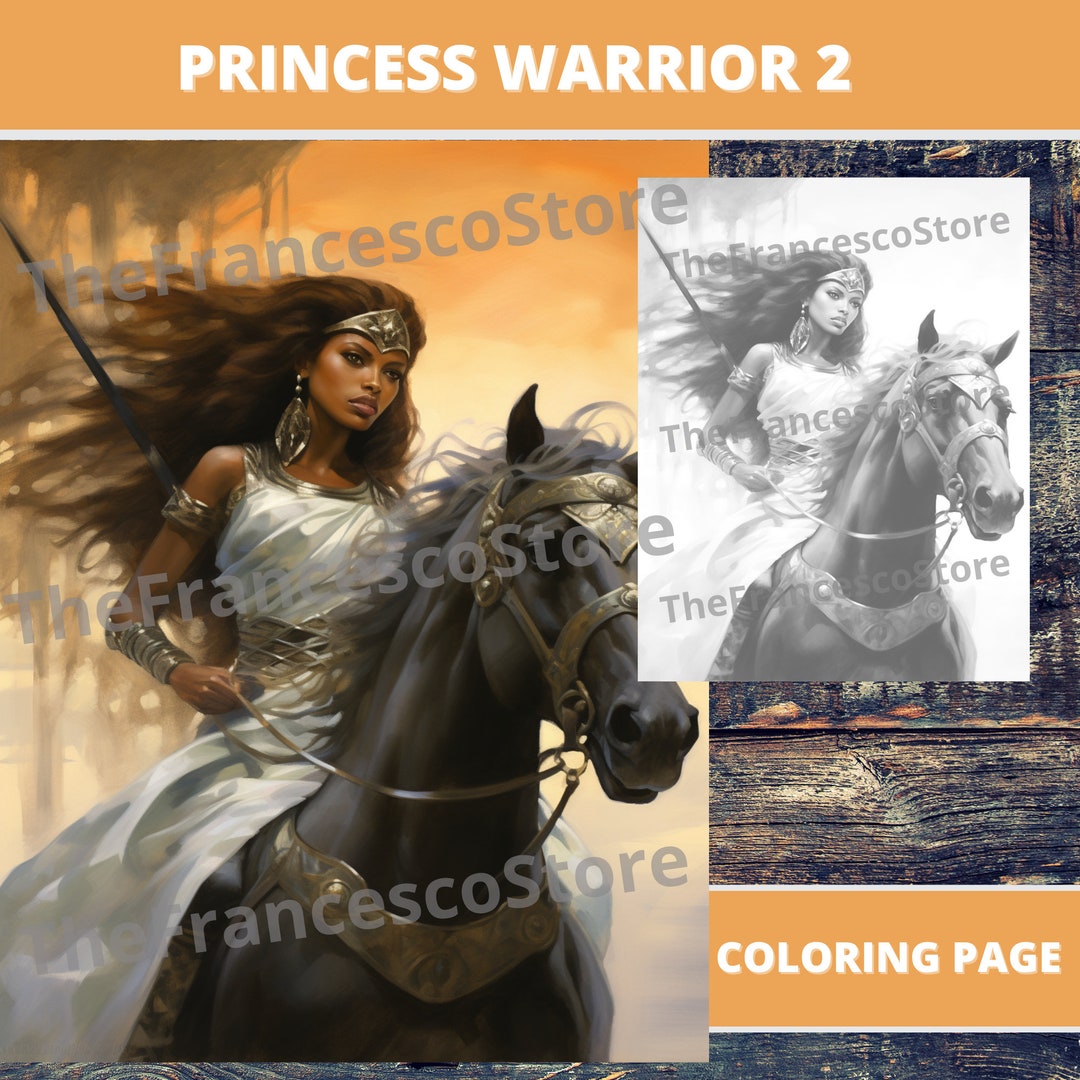 Princess Warrior Coloring Page: Grayscale Printable (PDF) - Etsy