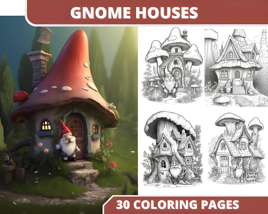30 Gnome House Coloring Book, Kids Adult, Download, Coloring Pages ...
