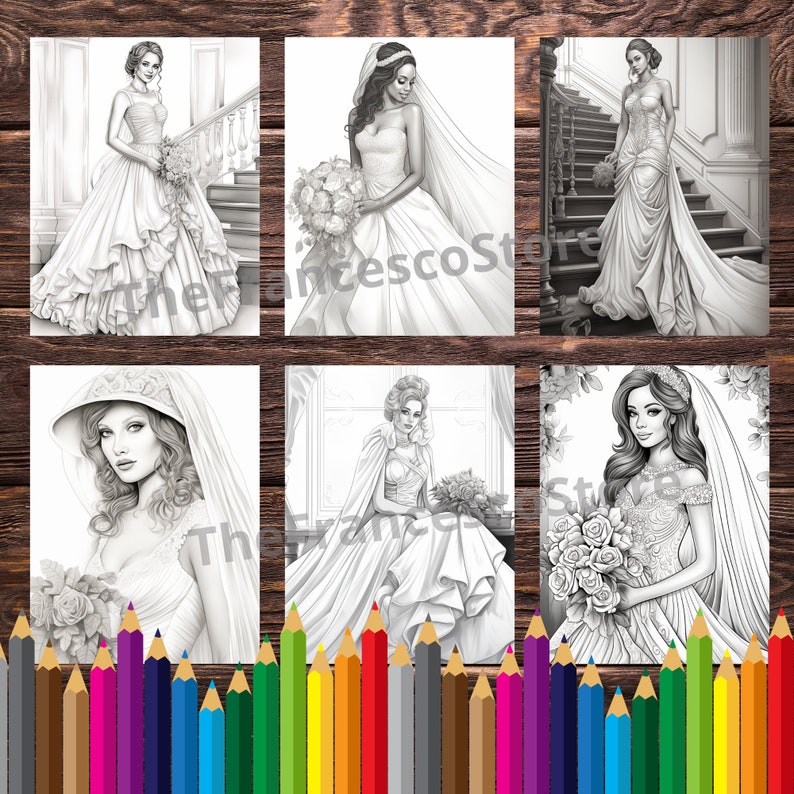 37 Wedding Dress Coloring Pages + 7 Colored Images + Cover Bonus ...