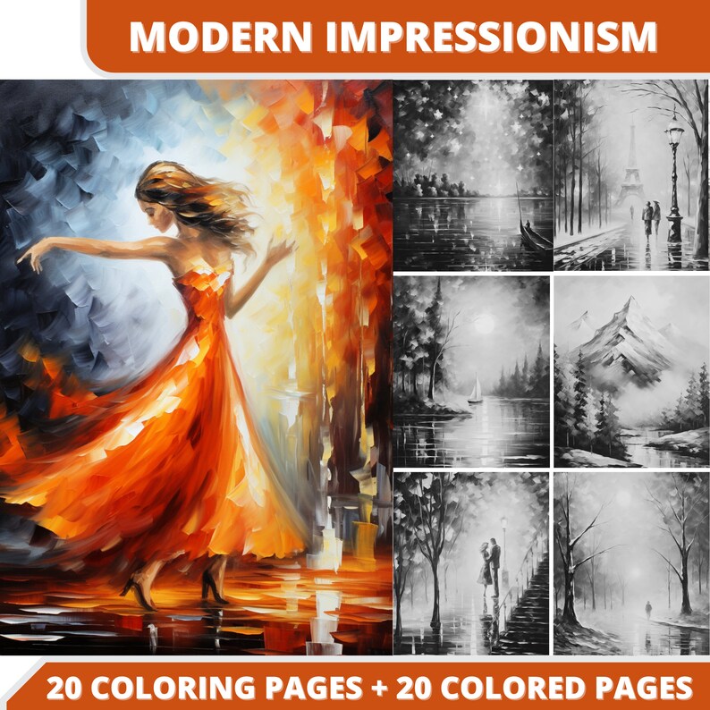 21 Modern Impressionism Coloring Pages + 21 Colored Images + Cover ...