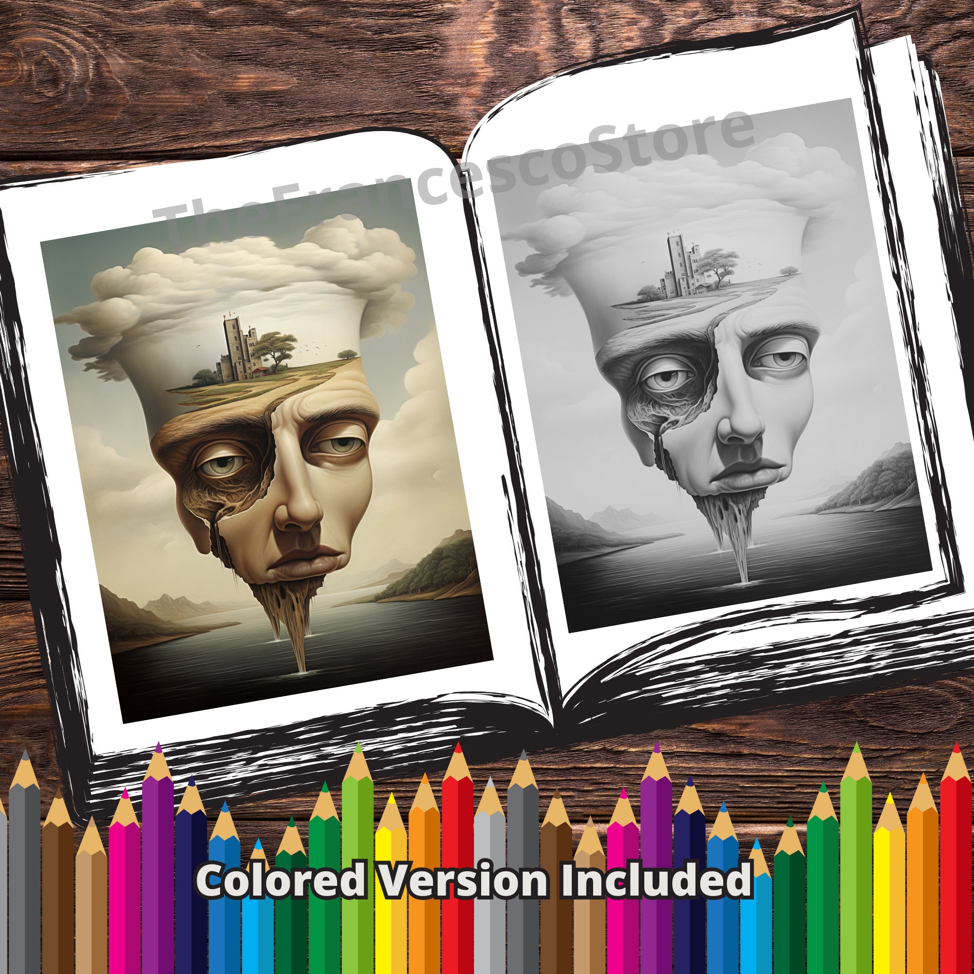 70 Surrealism 3 Coloring Pages 13 Colored Images Cover Bonus, Printable ...