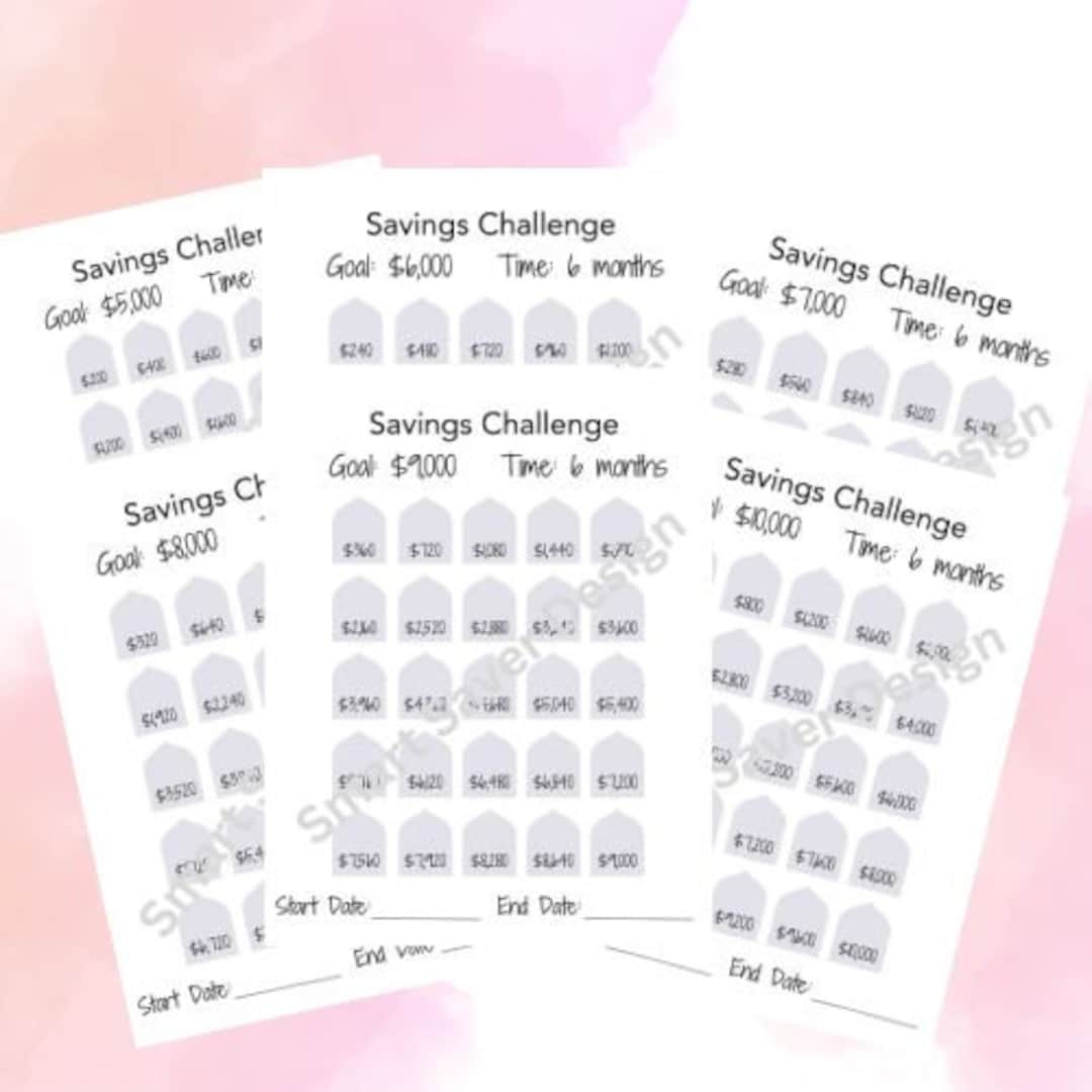 6 Month Savings Challenge, Instant Download, Six Challenges, Printable ...