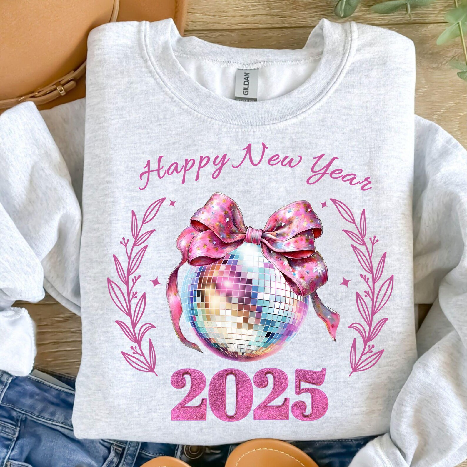 Glitter Happy New Year 2025 PNG, Disco Ball New Year's PNG, Disco Ball ...