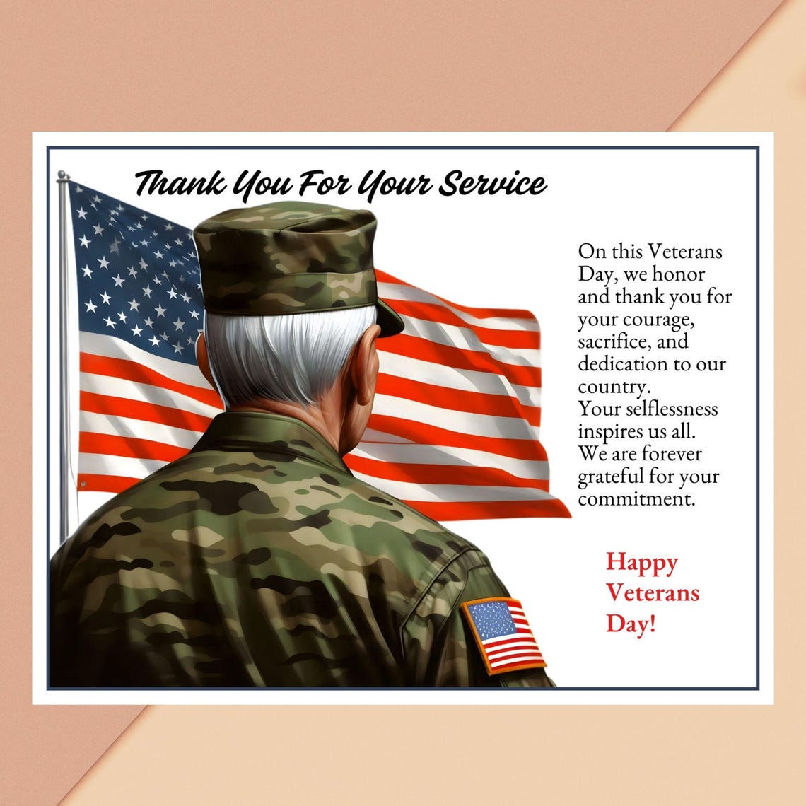 USA Veteran Soldier PNG, Printable Thank You Veteran Card, Patriotic ...