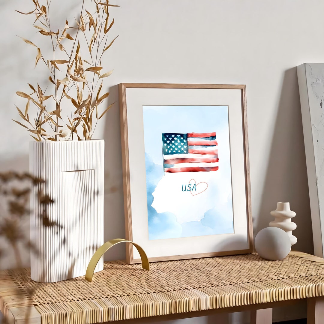 Coastal American Flag Wall Art, Printable USA Flag Watercolor Art ...