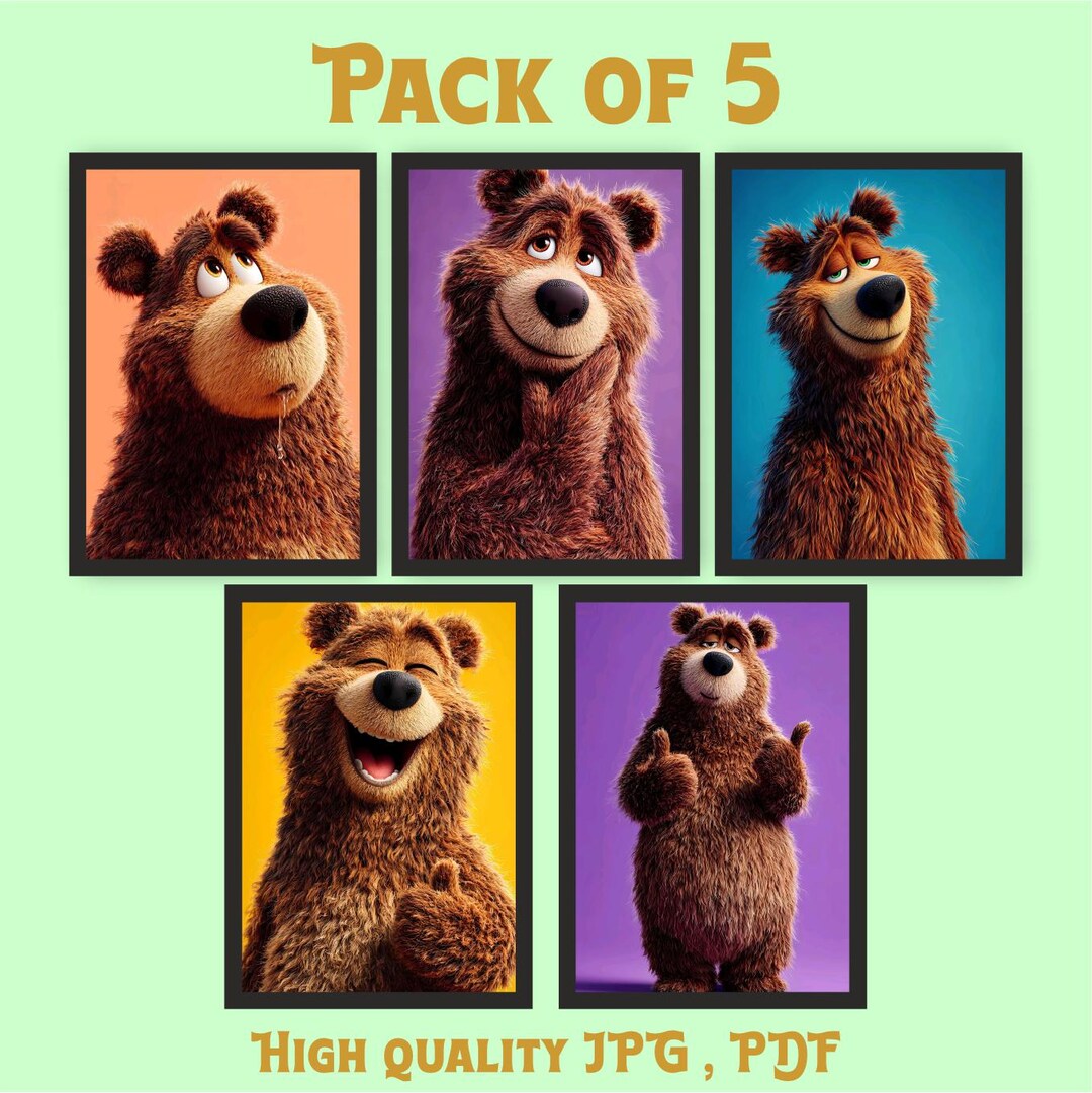 Cute Bear Poster L Cute Cartoon Wall Art | Printable Nursery Decor ...